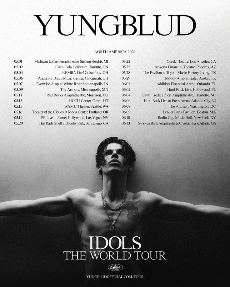 Yungblud North America 2026 Tour Poster Idols World Tour Black White ...