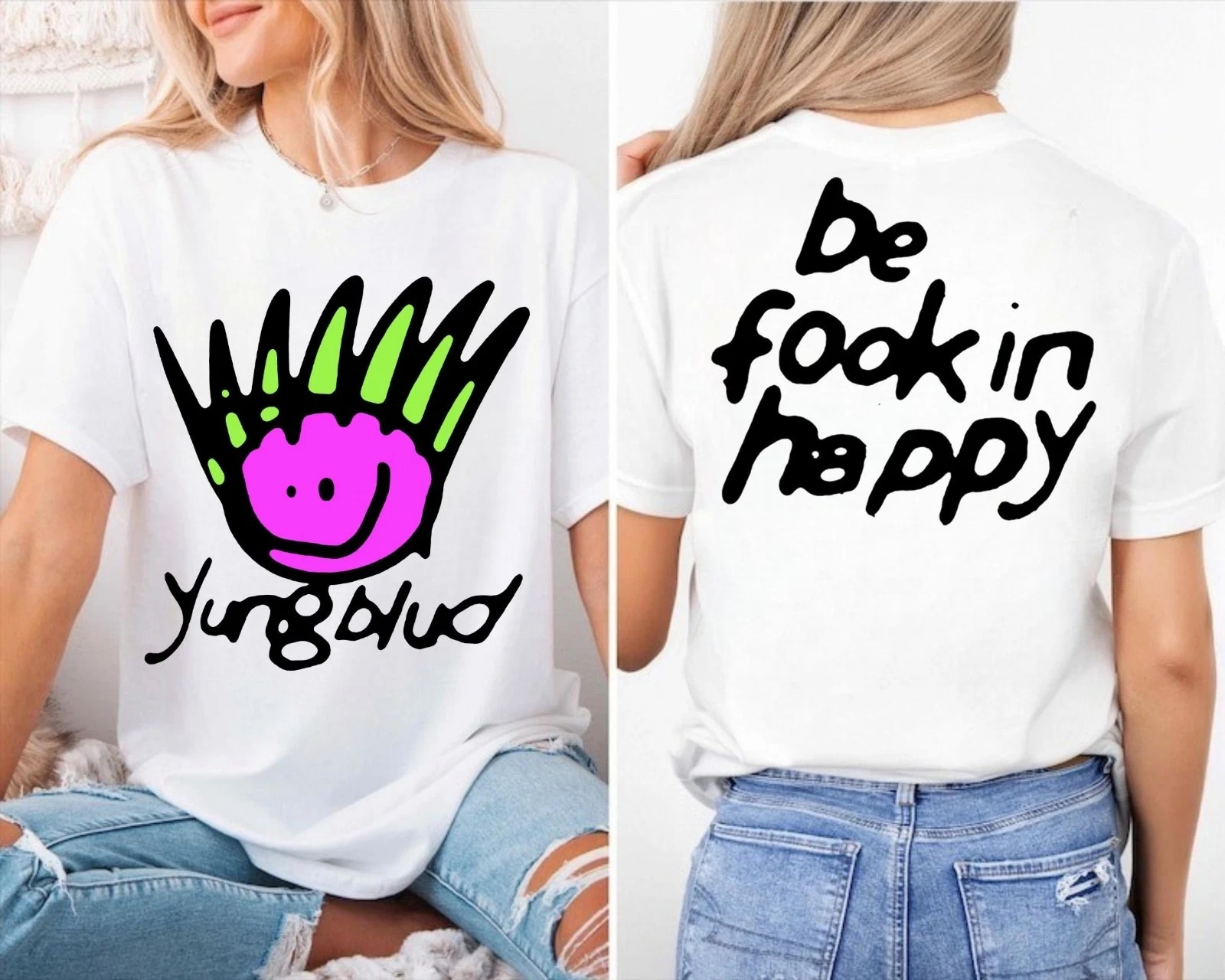Yungblud World Tour 2025 Concert Tee Be Fookin Happy Double Sided Tee ...