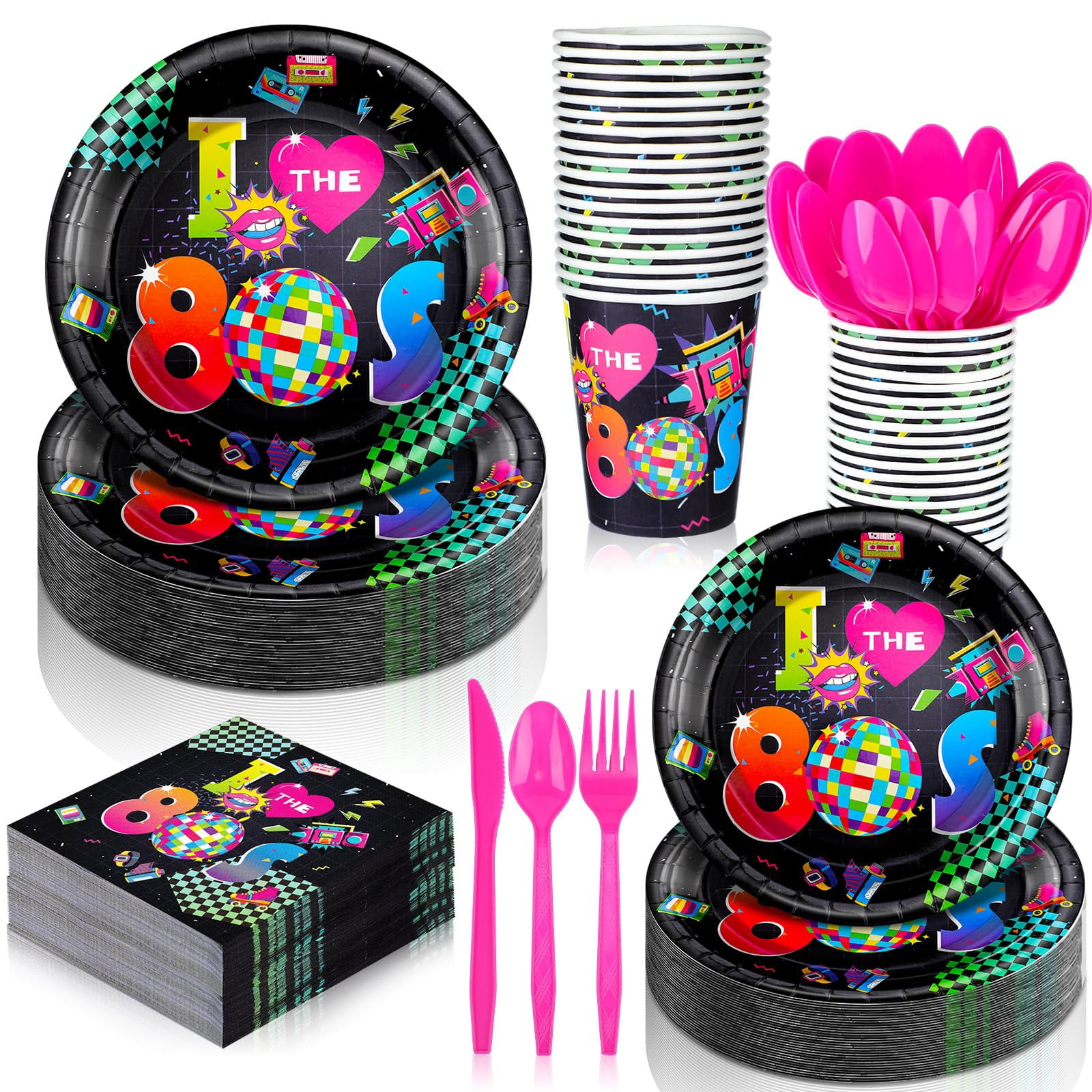 Yungyan 252 Pcs Retro 80s Plates and Napkins Set I Love the 1980s Party ...