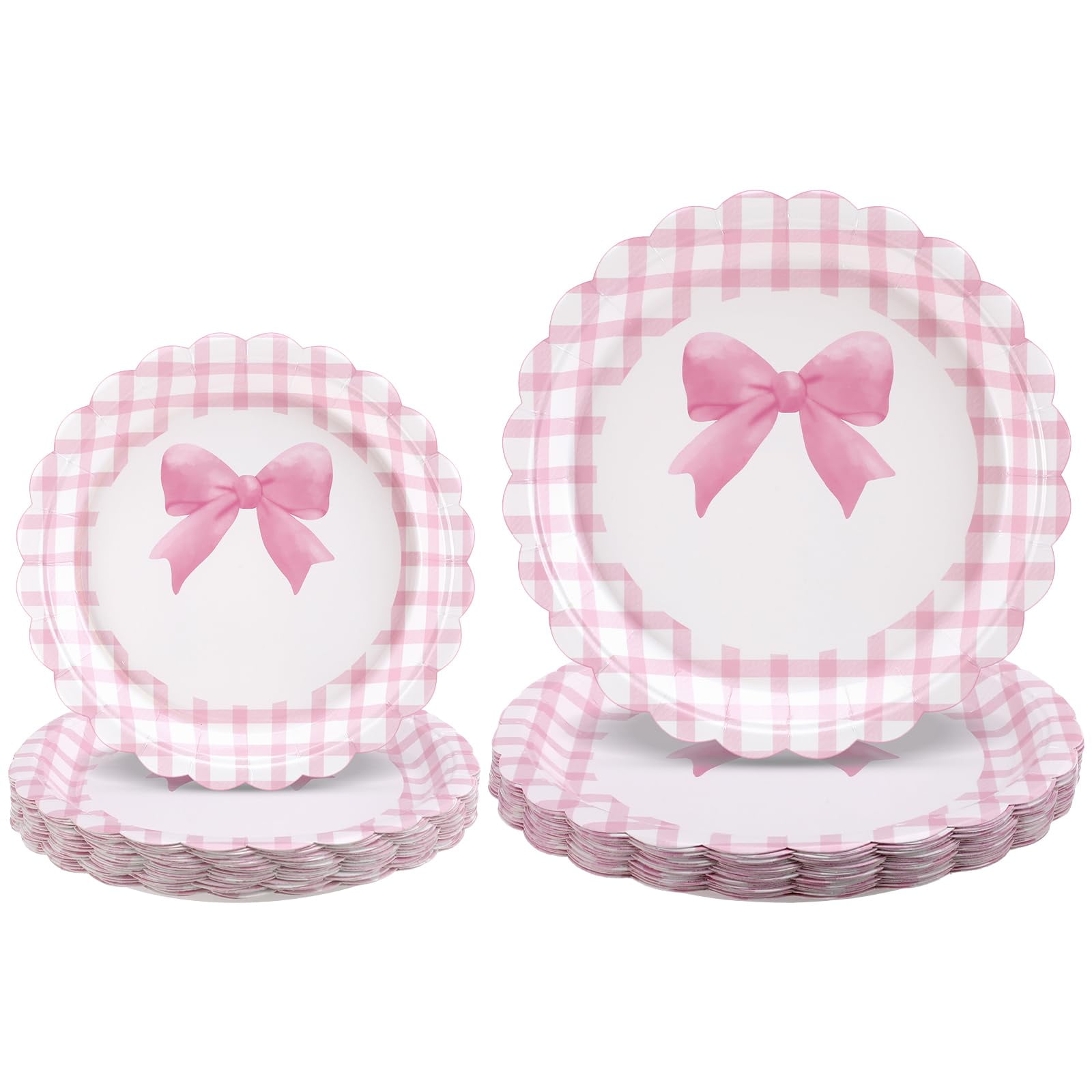 Yungyan 50 Pcs Pink RRF12 Gingham Plates 7 and 9 Inch Checkered Paper ...