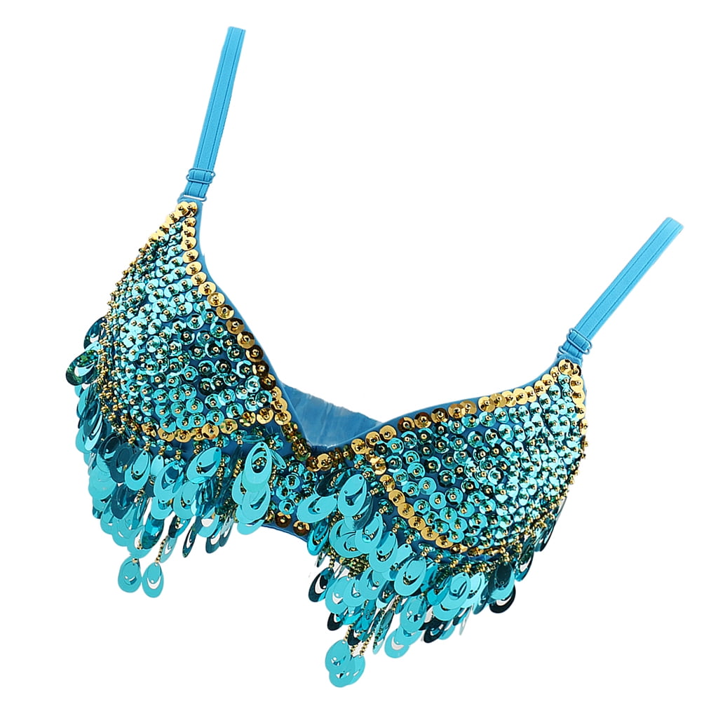 Yunhgft Belly Dance Beaded Bra Sequins Top Sexy Dancing Singer Costume ...