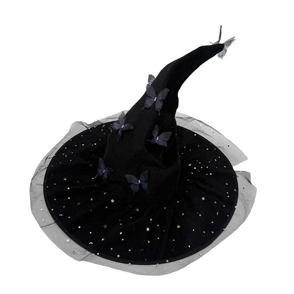 Yunhgft Halloween Witch Hat Wide Brim Pointy Witches Cap for Halloween ...
