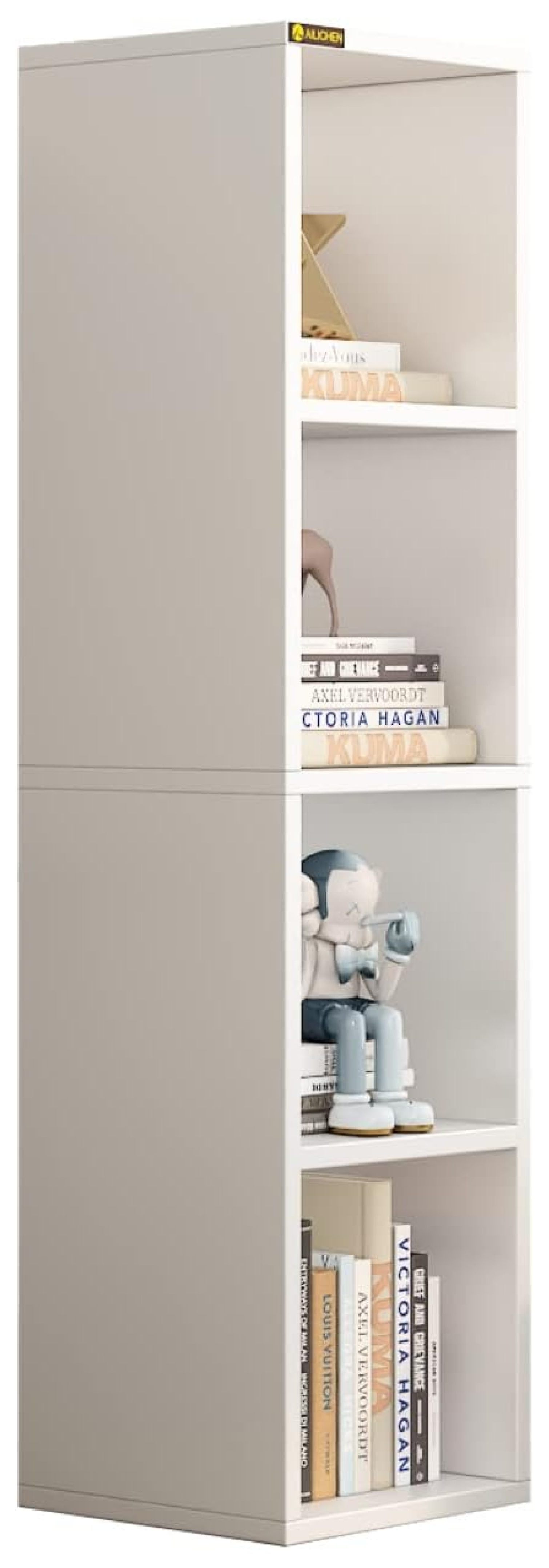 Yunhouse 45.8" Tall Narrow Bookcase, 4-Tier Open Cube Wooden Corner ...