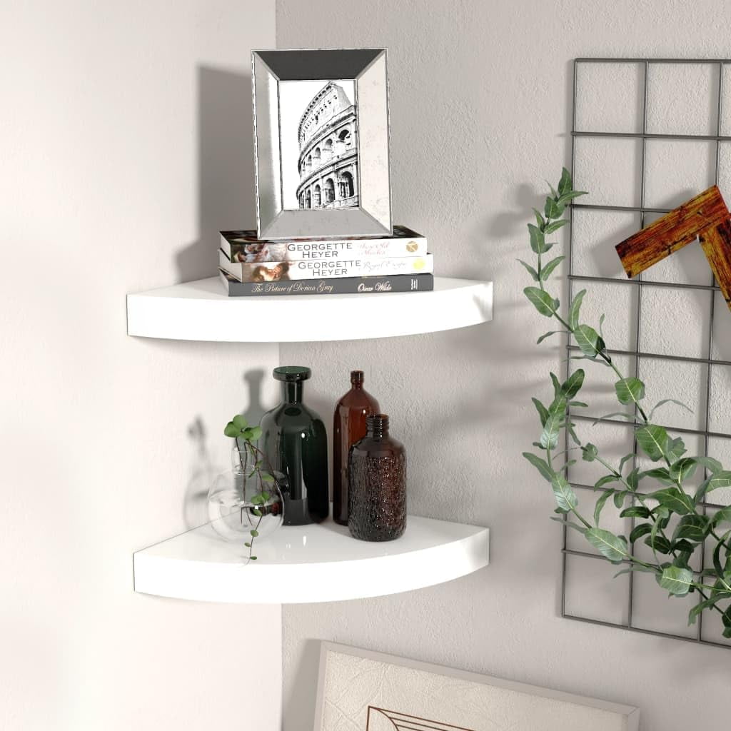 Yunir 2 Pcs Floating Corner Shelves, MDF Wall Mounted Wood Shelf Racks ...