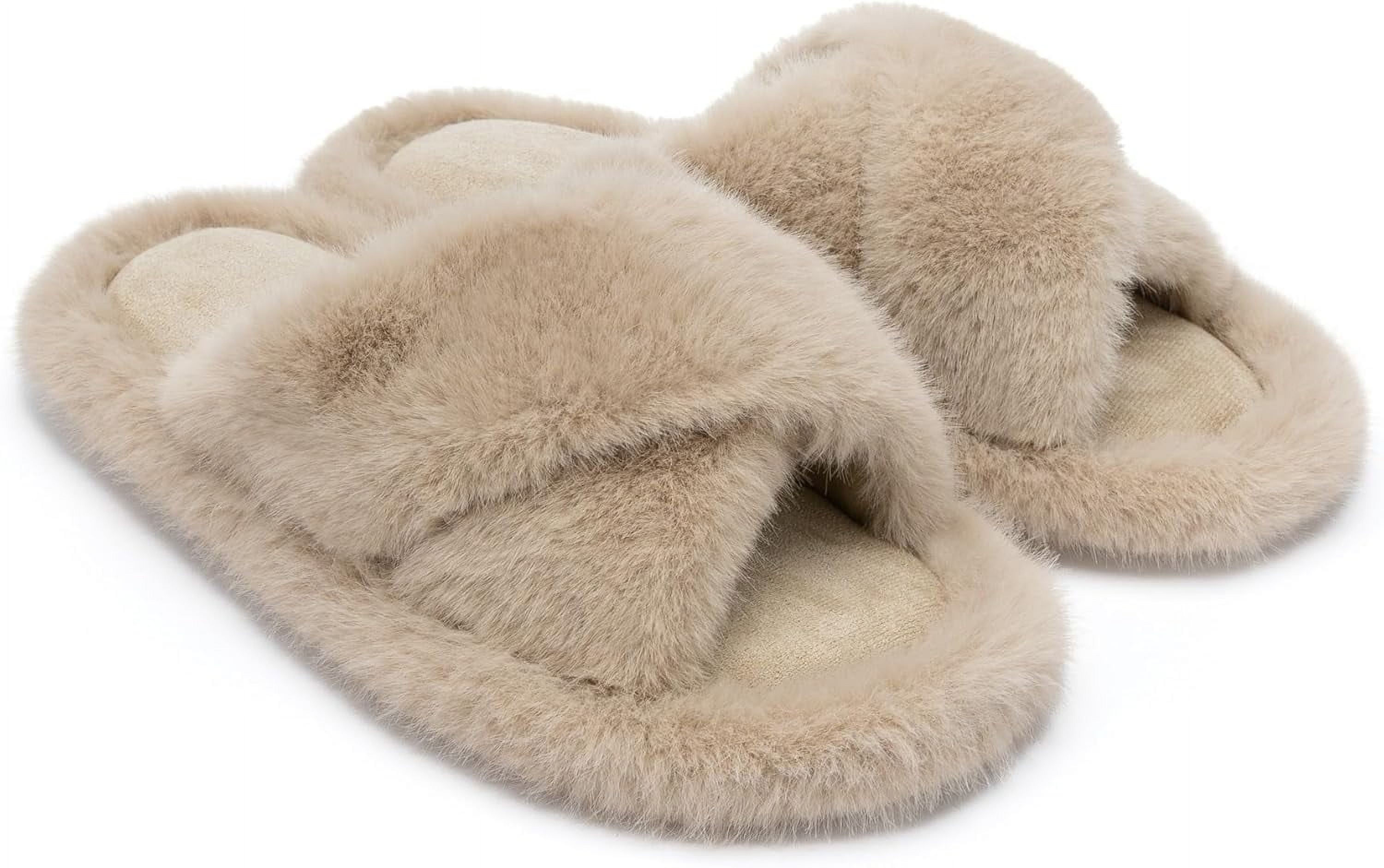 Yunkctuk Women's Slippers Cozy Plush Cross Band House Fashion Slippers ...