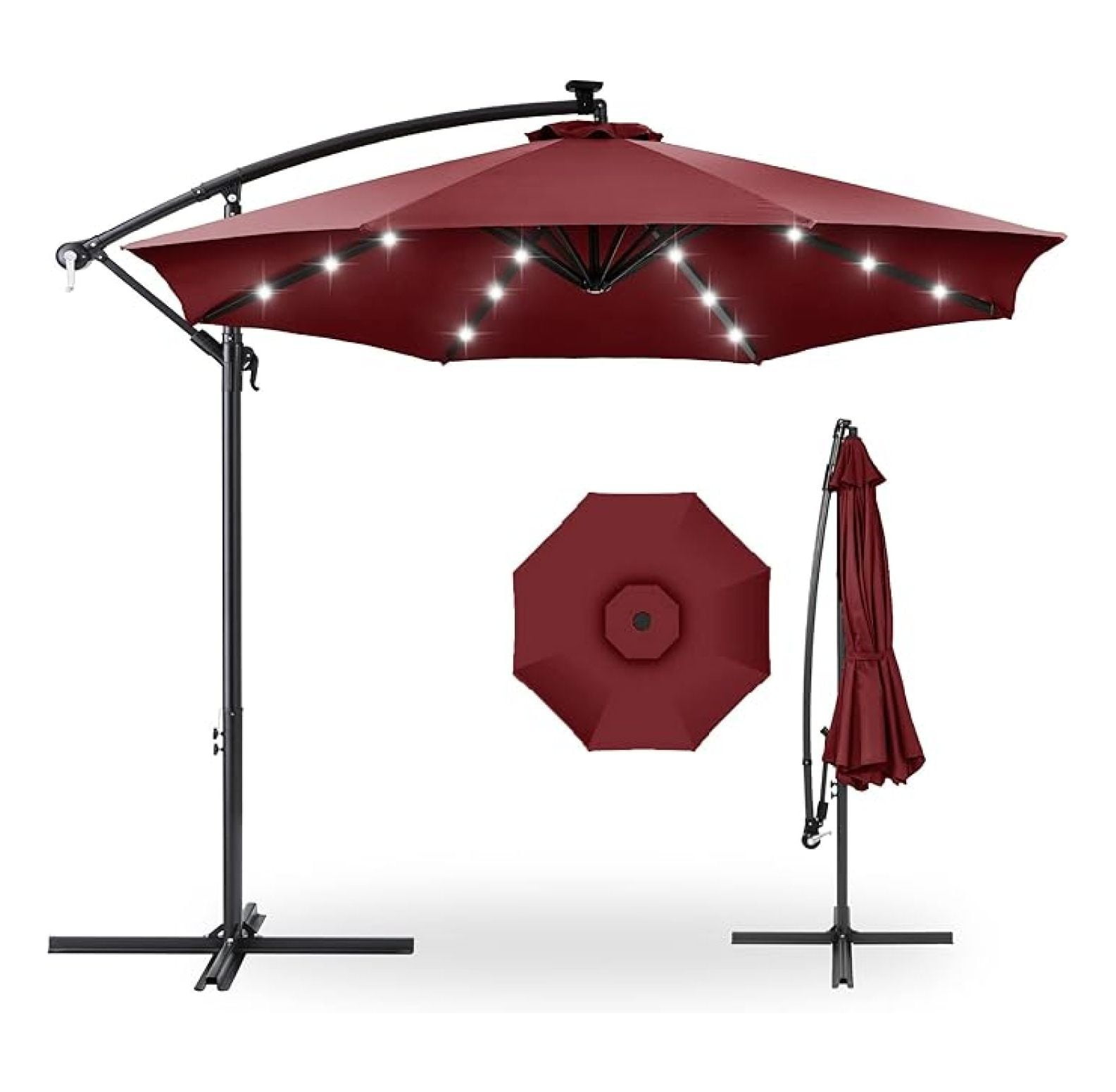 Yunken 10ft Solar LED Offset Patio Umbrella with Easy Tilt, Polyester ...