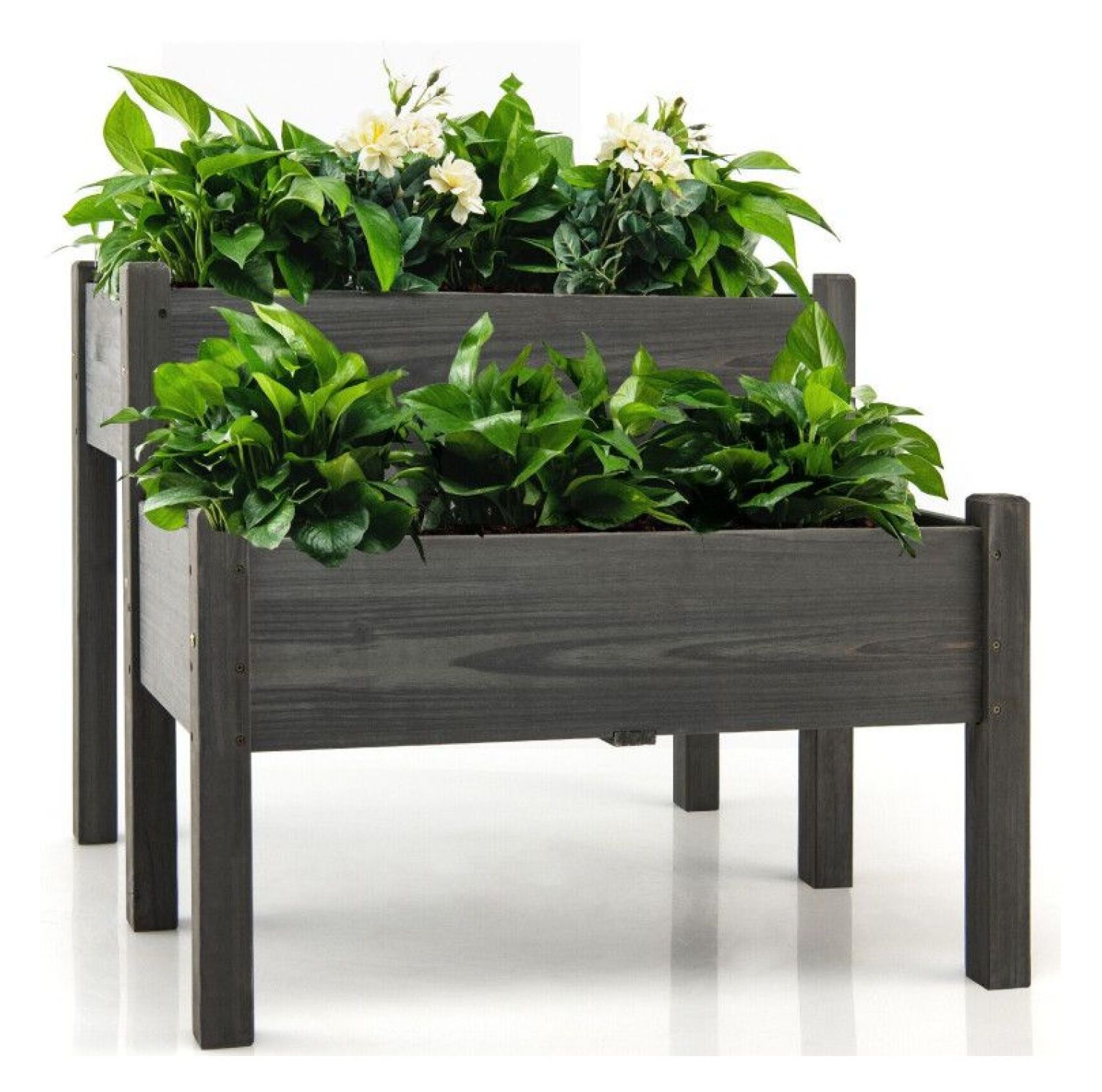 Yunken 2 Tier Wooden Raised Garden Bed with Legs Drain Holes, Outdoor ...