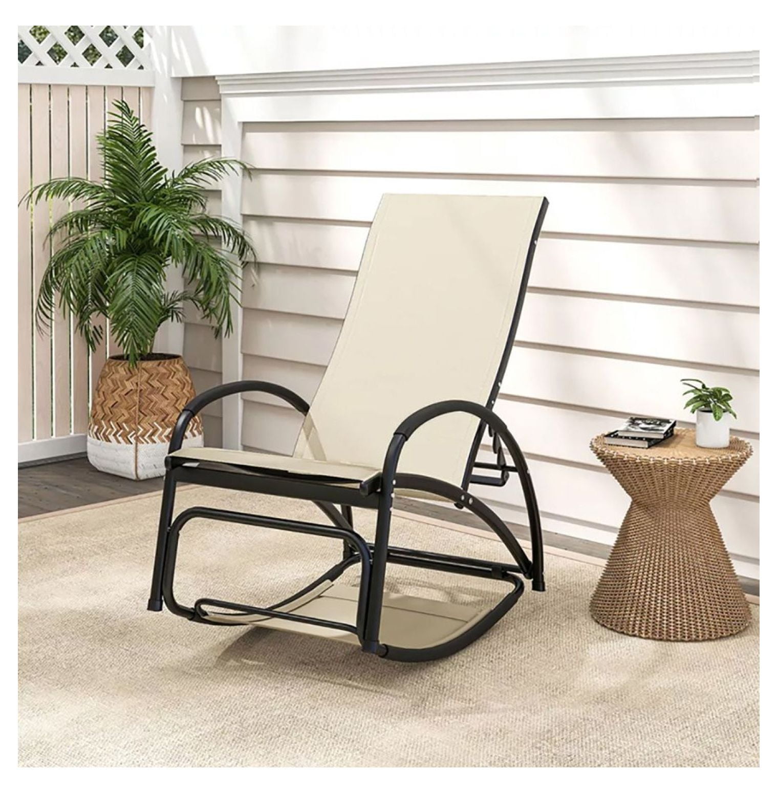 Yunken 2-in-1 Outdoor Rocking Chair with 4-Position Adjustable Backrest ...