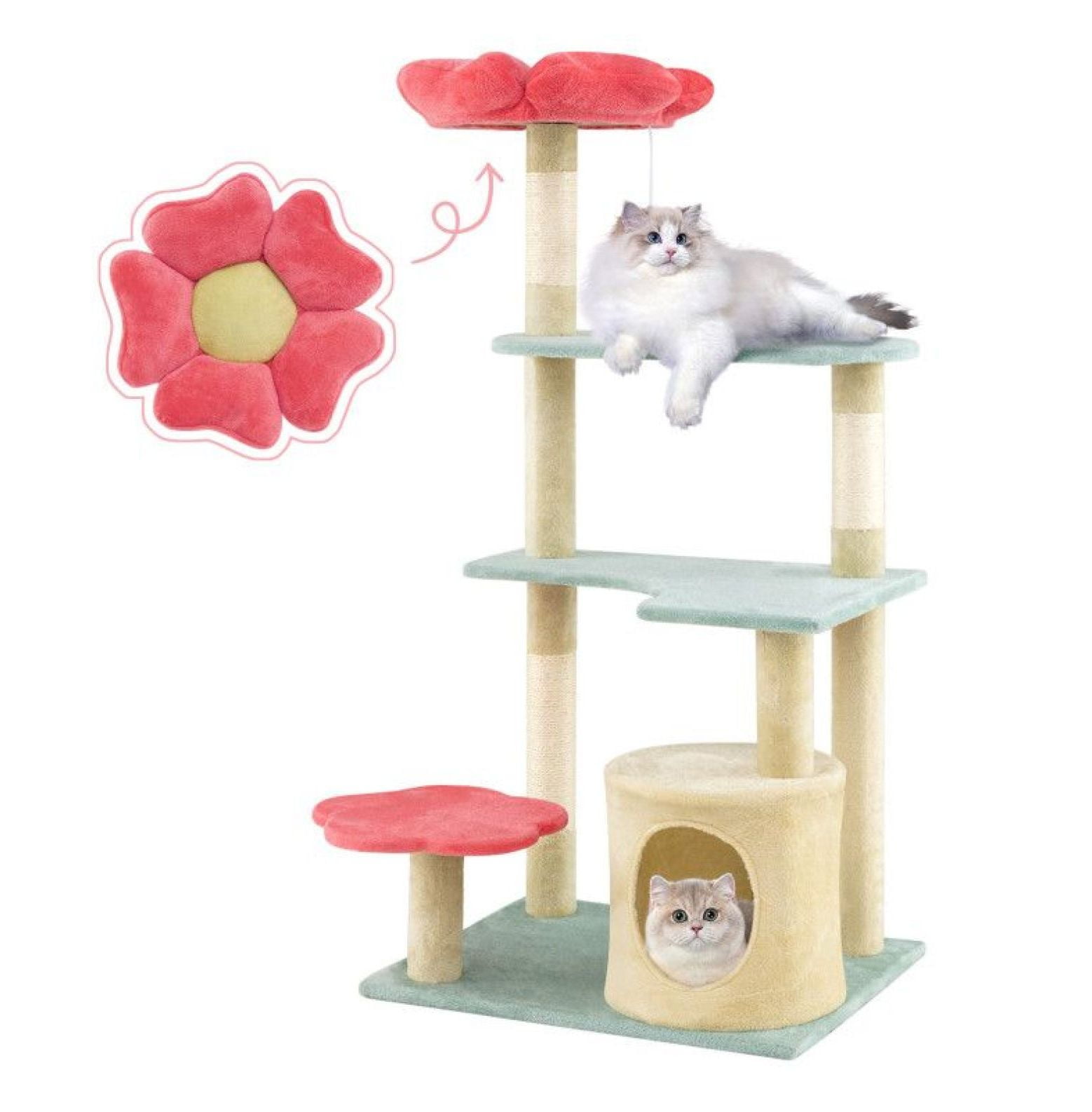Yunken 49 Inch Tall Multi-Level Aesthetic Floral Kitten Tower with ...
