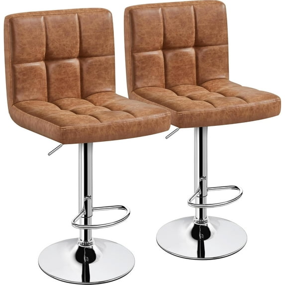 Yunken Bar Stools Set of 2, PU Leather Swivel Barstools, Height ...