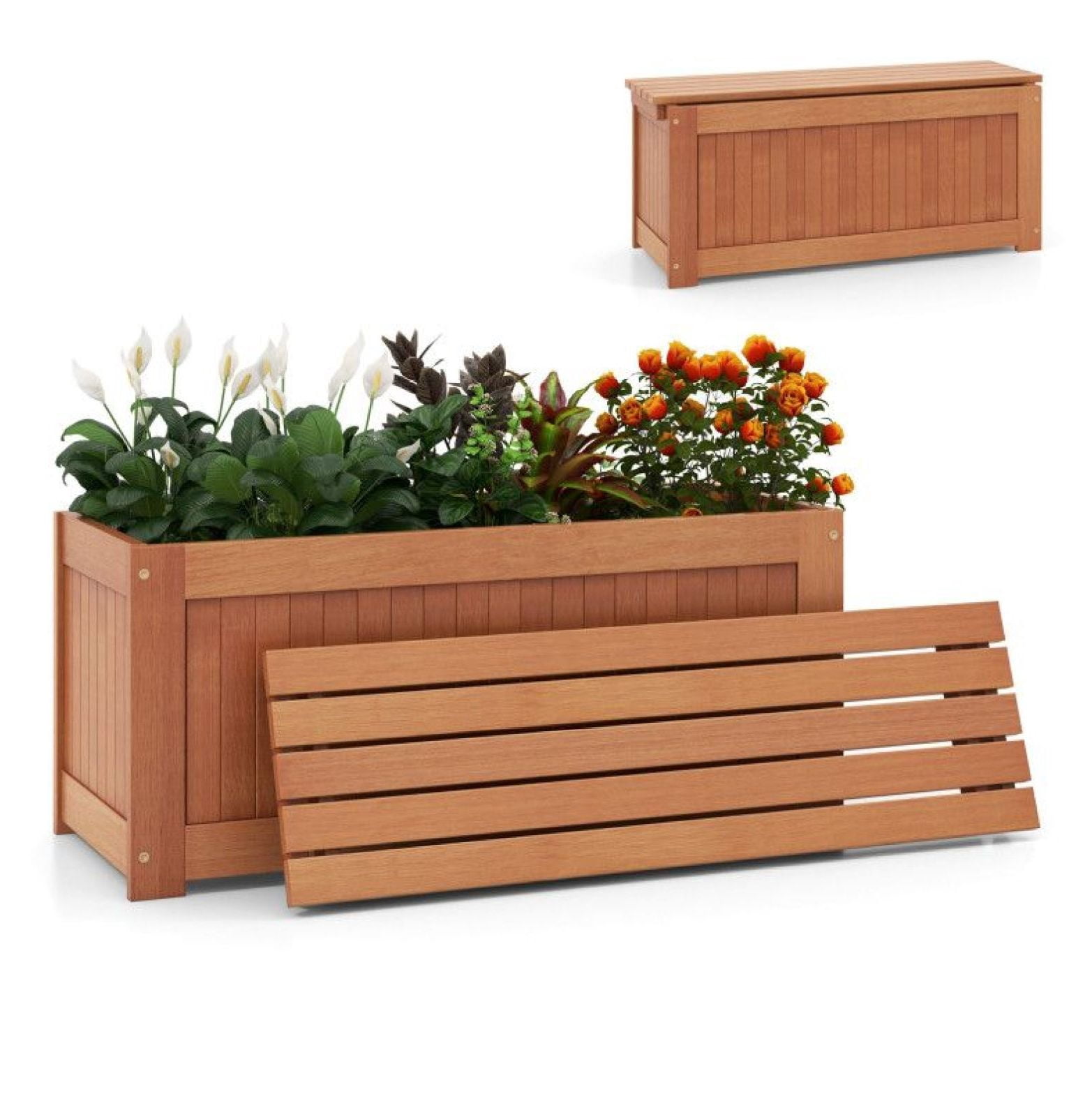 Yunken Outdoor Plant Container with Seat for Garden Yard Balcony Deck ...