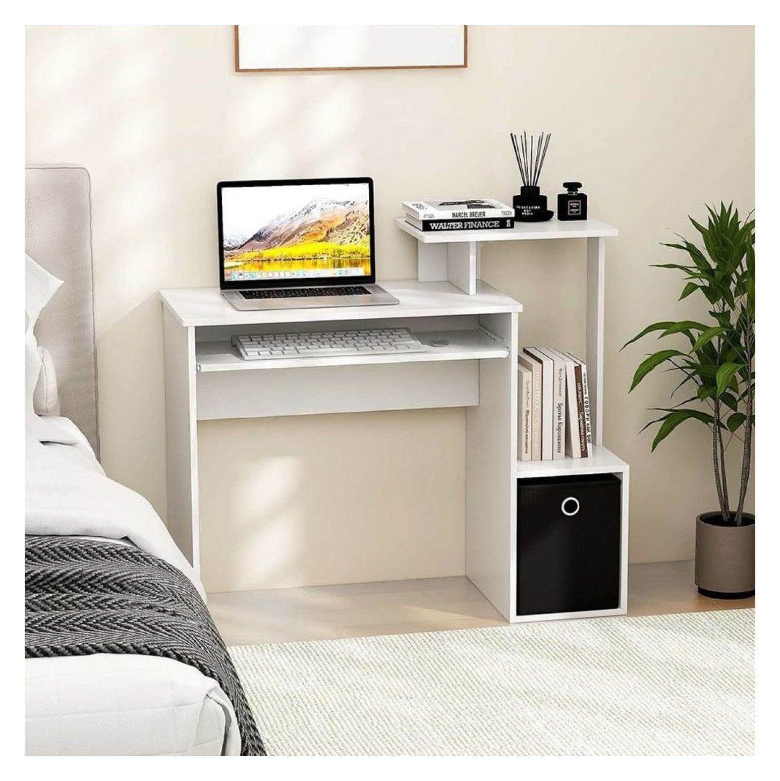 Yunken Space-saving Computer Desk with Pull-out Keyboard Tray, Compact ...