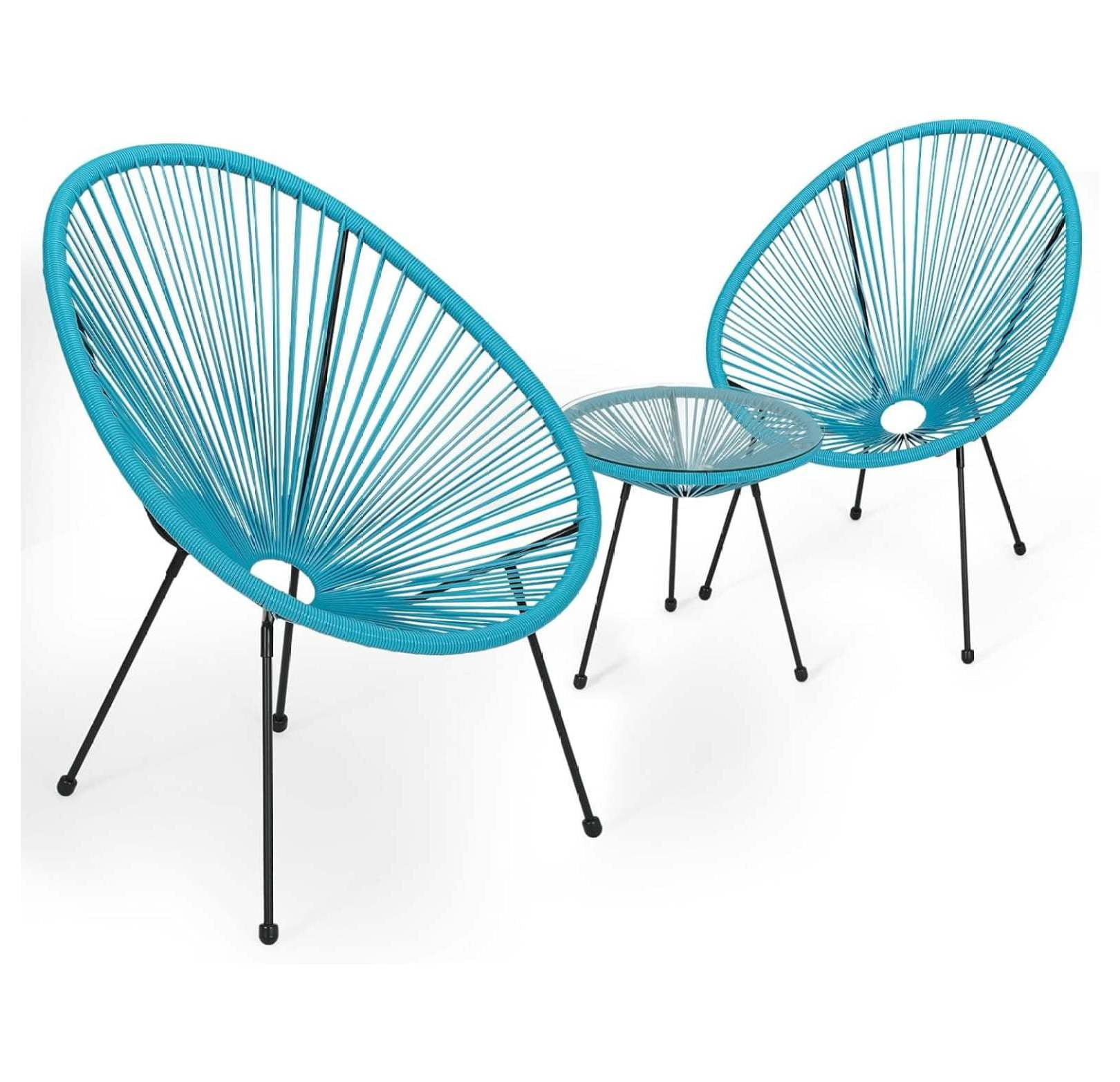 Yunken Outdoor Acapulco Chair Set 3-Piece with Glass Top Table ...