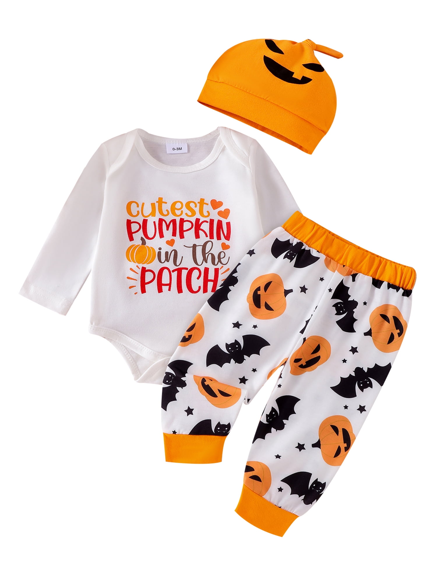 Yunliwuli Baby Halloween Outfits Letter Print Long Sleeve Romper with Pumpkin Pattern Pants and ...