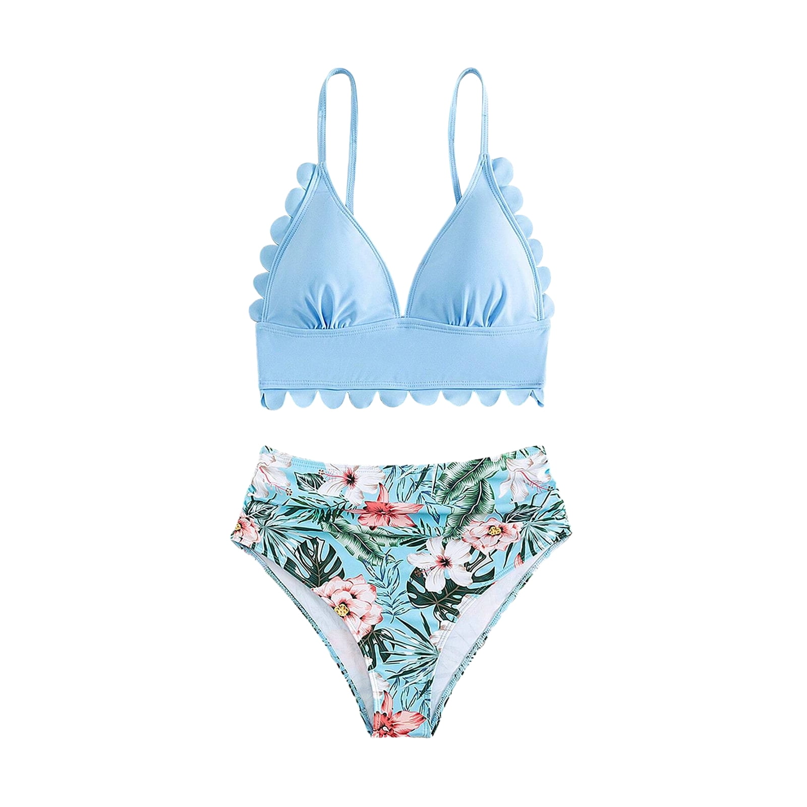 Yunliwuli Family Matching Swimsuits Floral Print Mommy Daughter Bikini ...