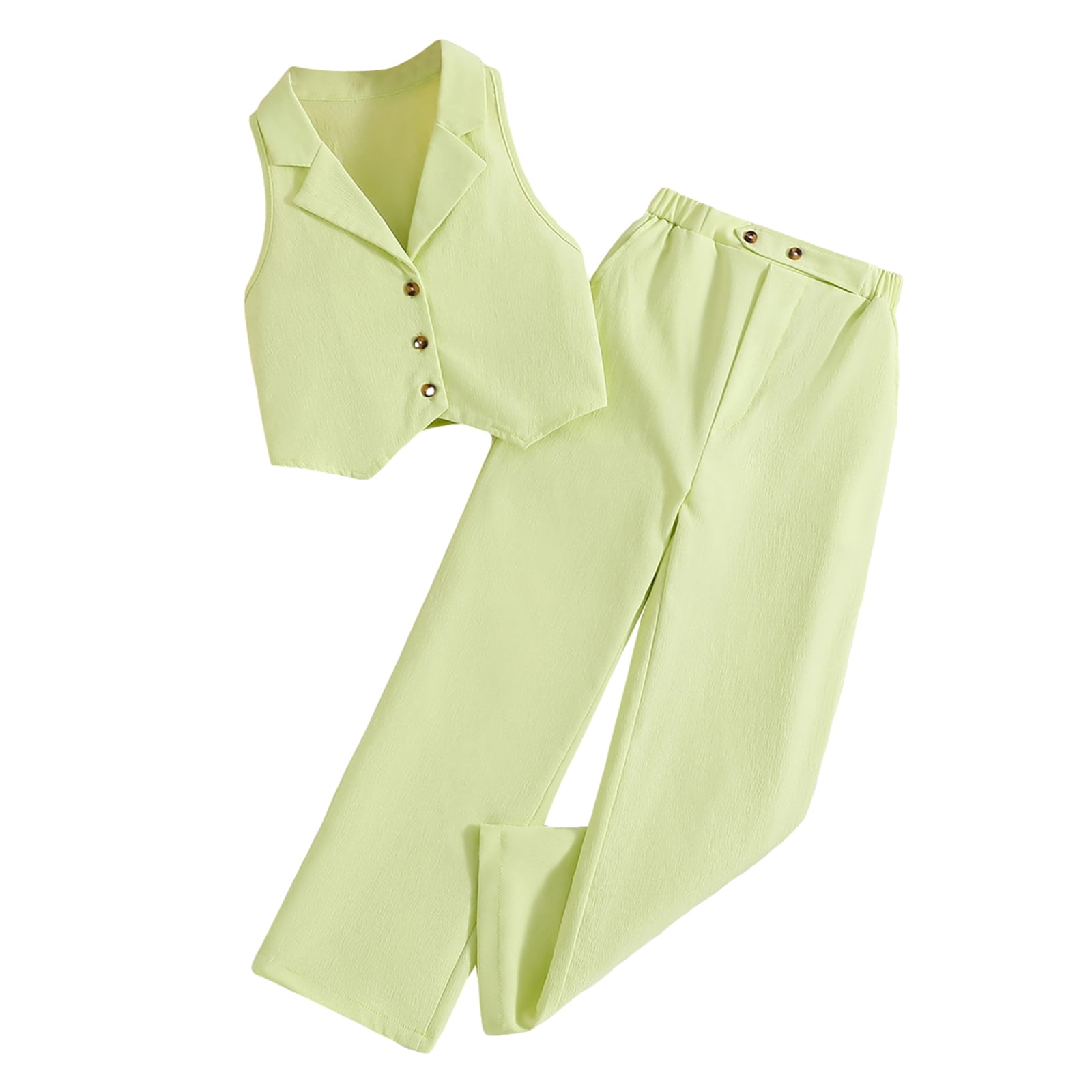 Yunliwuli Girls 2 Piece Tuxedo Suit Set, Lapel Neck Sleeveless Button ...