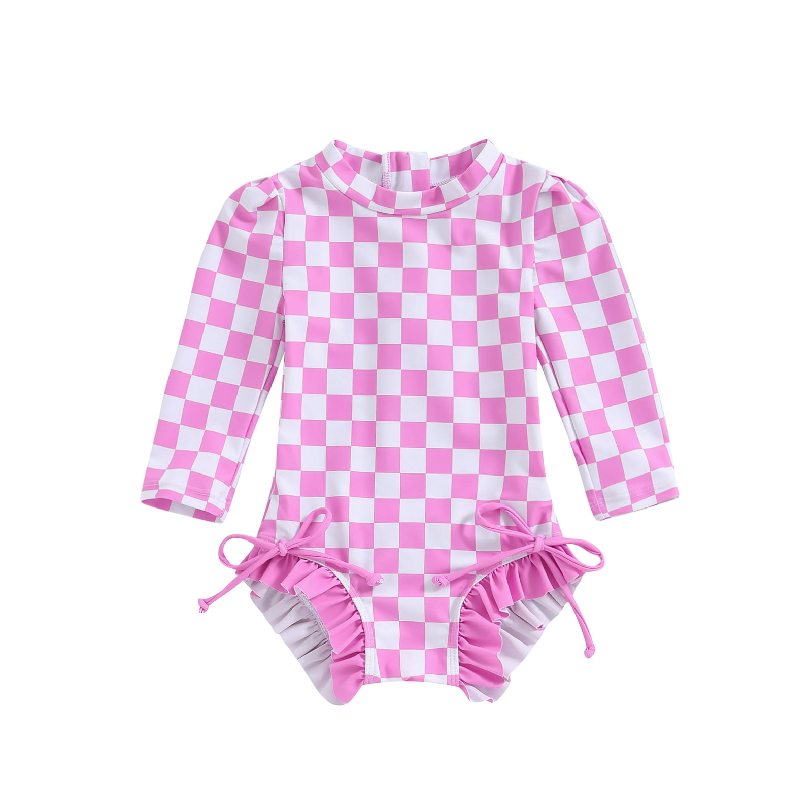 Yunliwuli Girls Bikini Beach Swimwear Long Sleeve Checkerboard Print ...