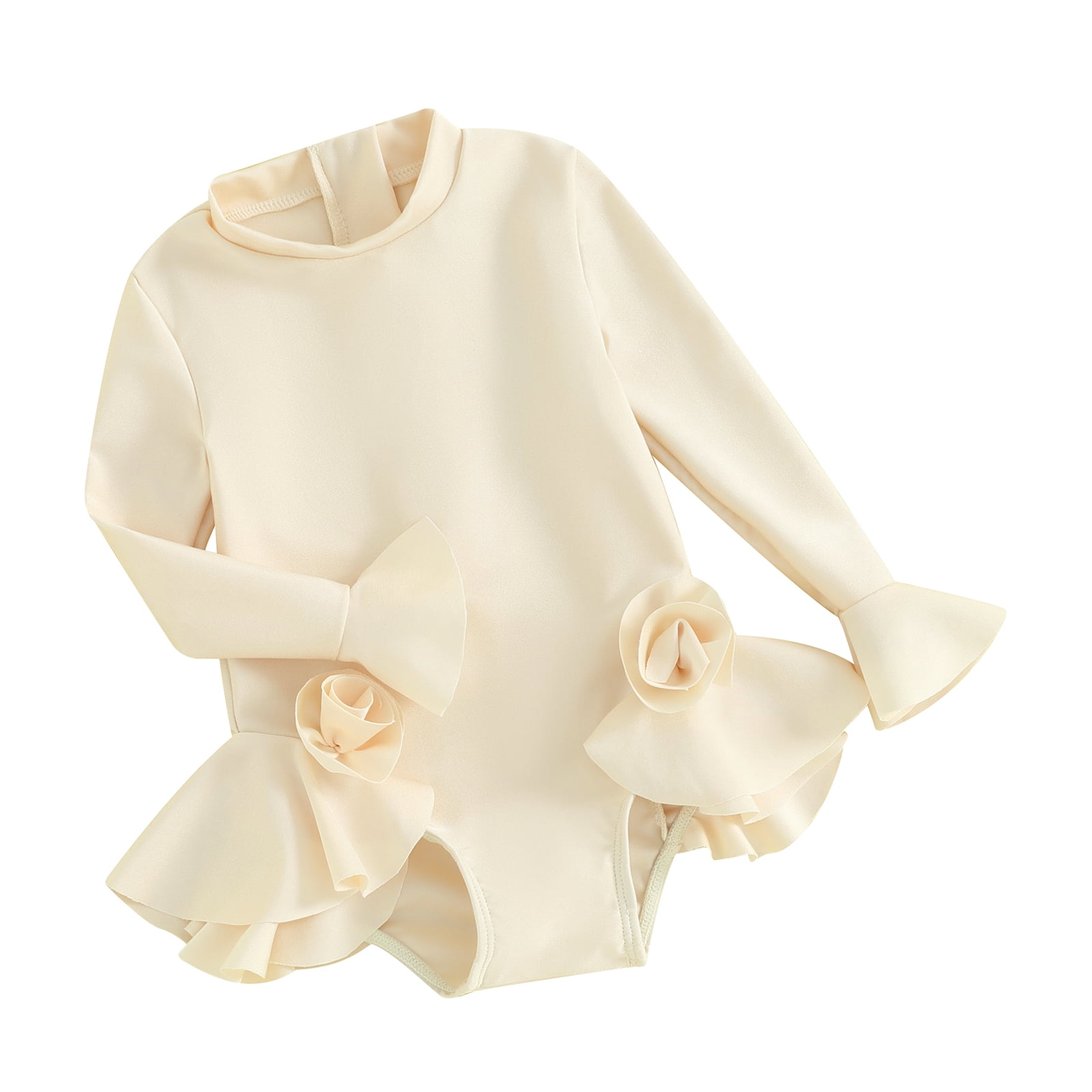 Yunliwuli Kids Girls Bikini, Long Sleeve Swimsuit Flower Ruffled Solid ...