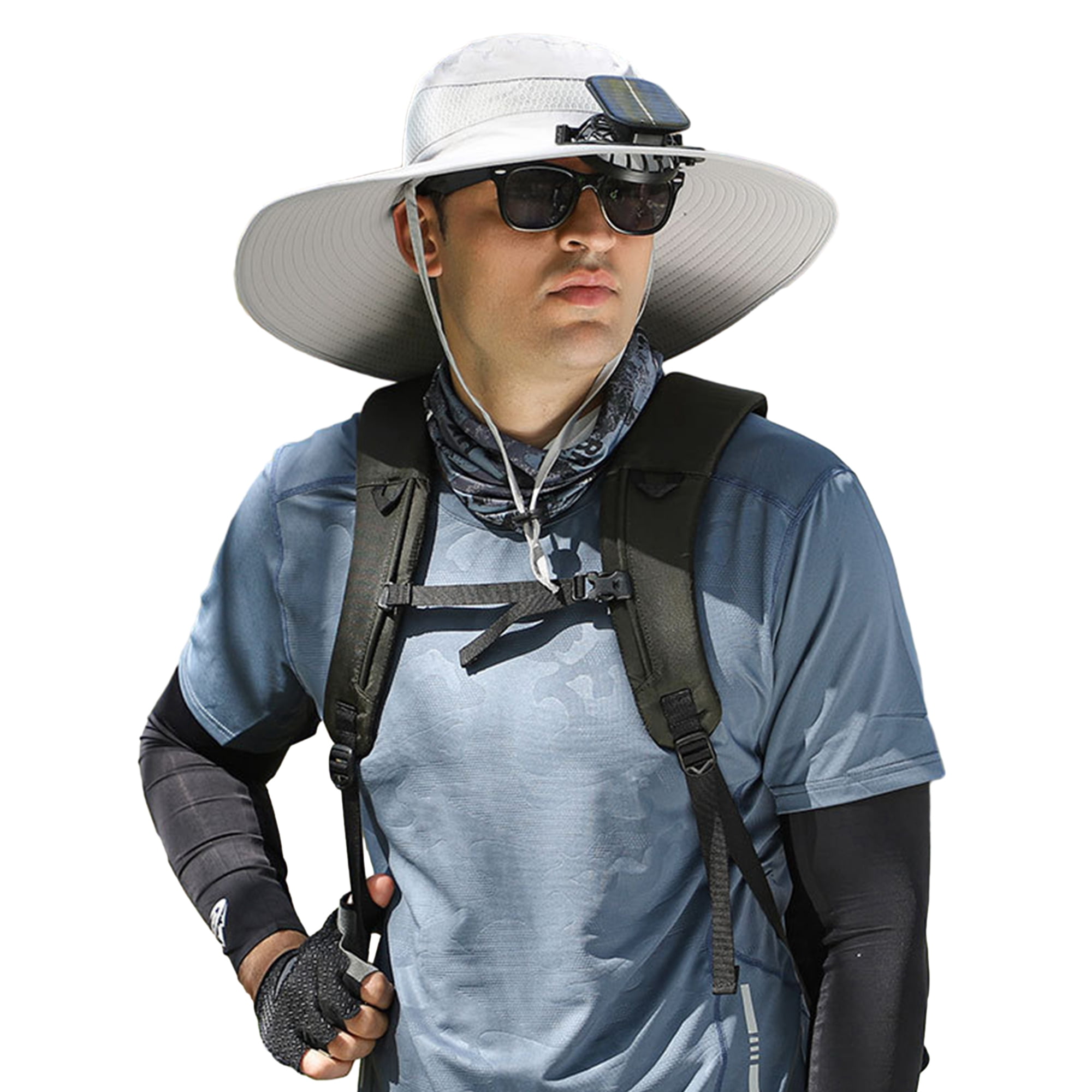 Yunliwuli Sun Hat with Solar Powered Fan, Men Summer UV Protection Wide ...