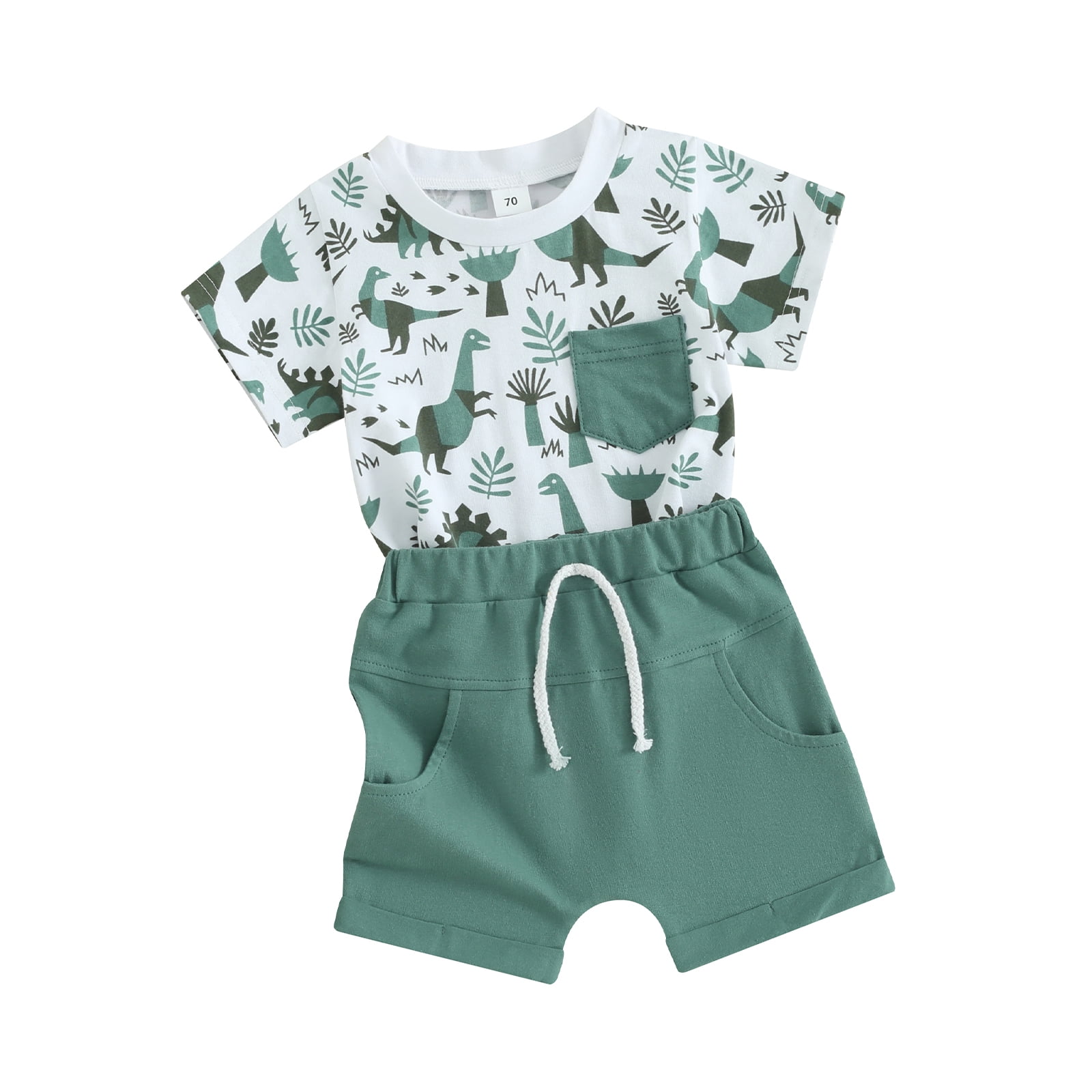 Yunliwuli Toddler Boys Summer Outfits Dinosaur Print Short Sleeve T ...