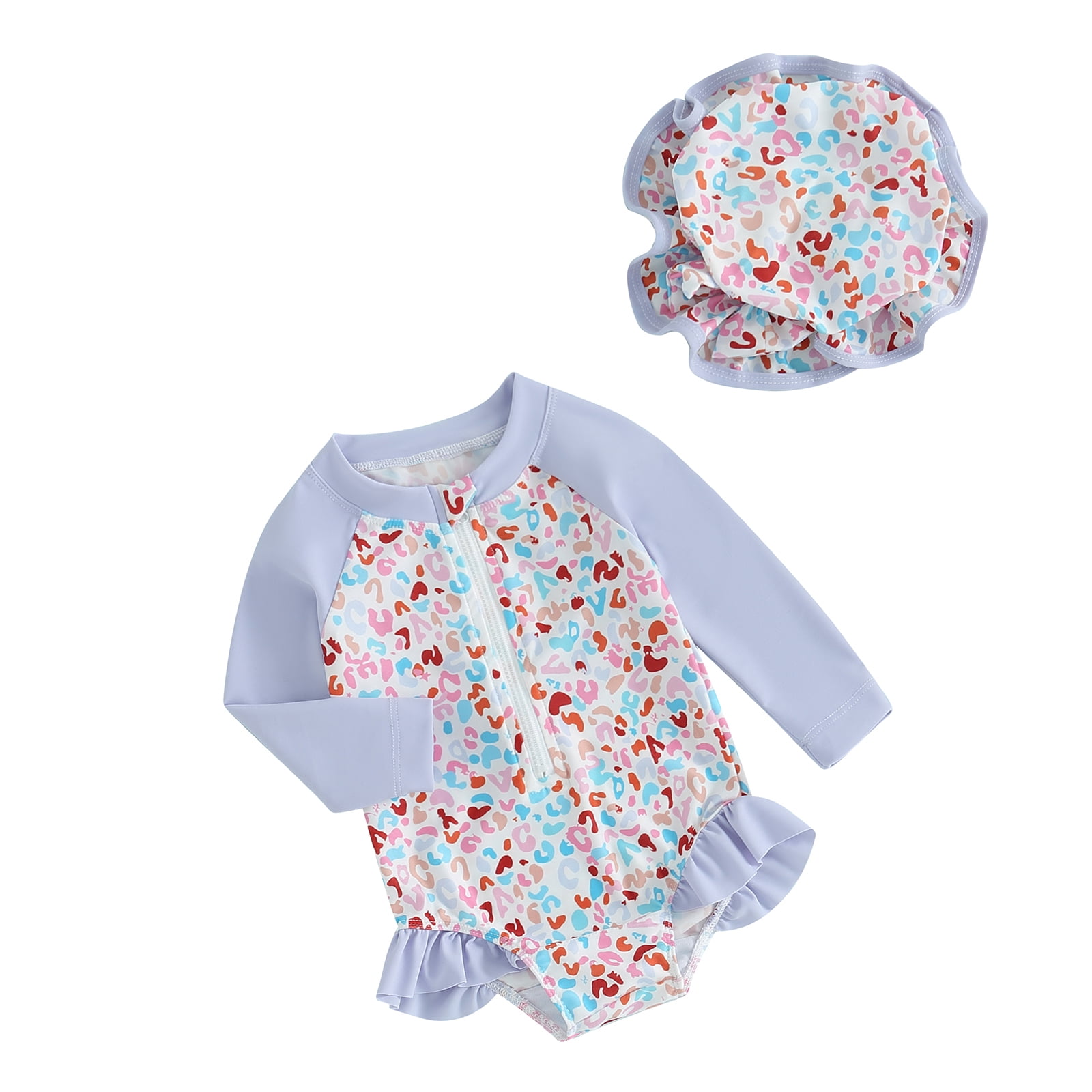 Yunliwuli Toddler Girls Rash Guard Swimsuit Rompers Long Sleeve Patchwork Floral Print Baby ...
