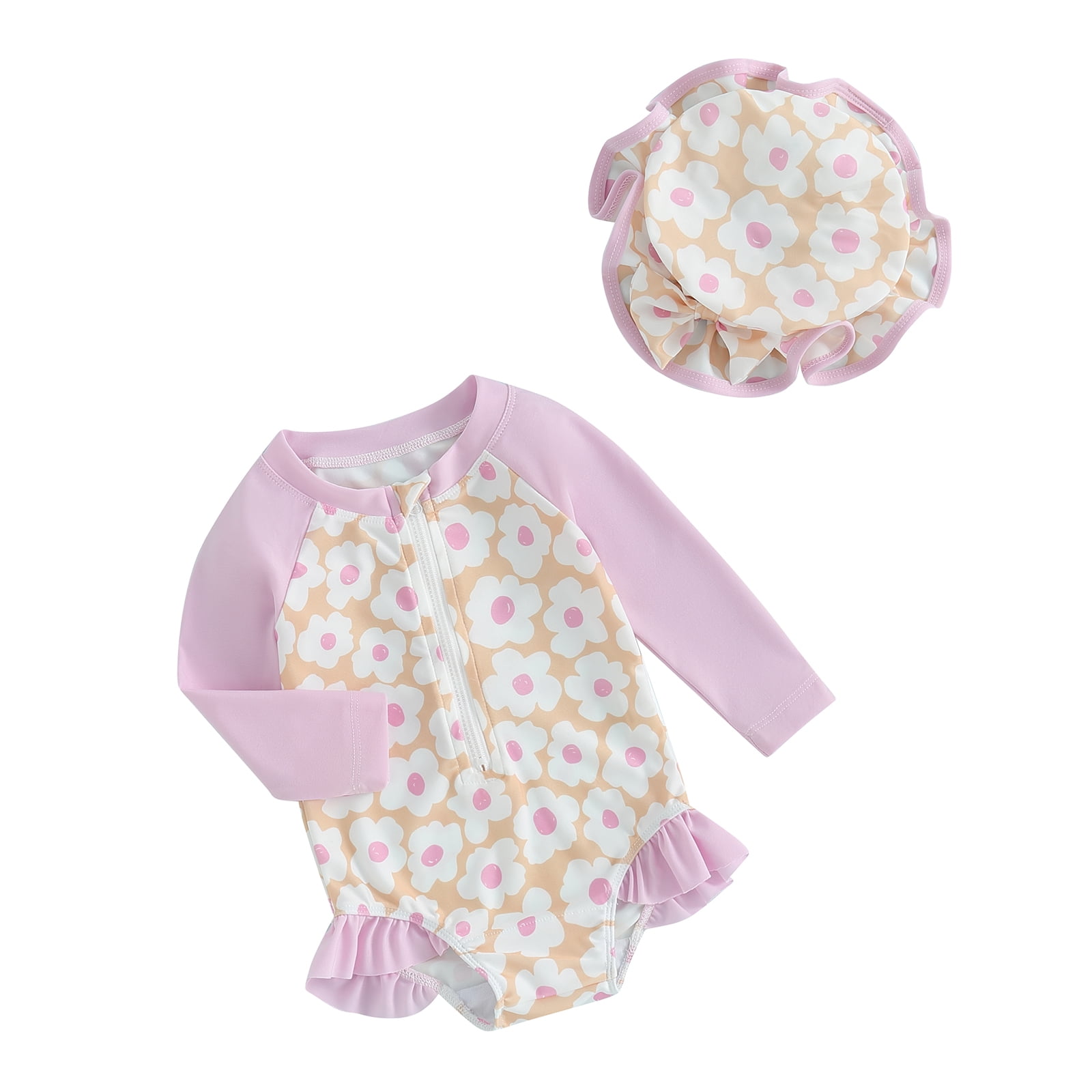 Yunliwuli Toddler Girls Rash Guard Swimsuit Rompers Long Sleeve Patchwork Floral Print Baby ...