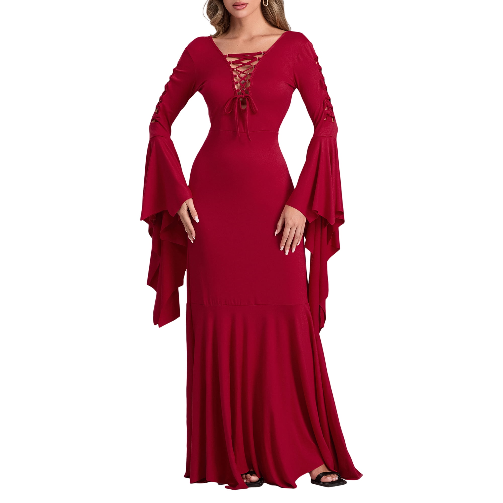 Yunliwuli Women Halloween Vampire Costume Cut-out Lacing Bodycon Gothic ...