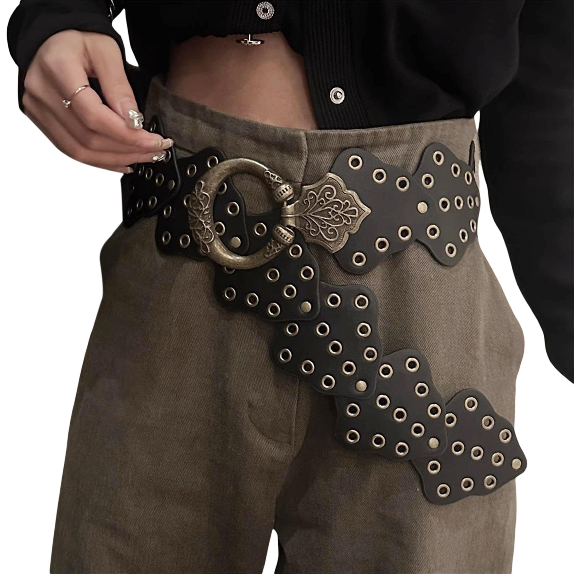 Yunliwuli Women Wide Waist Belt Vintage Rivet Belt Elastic Stretch ...