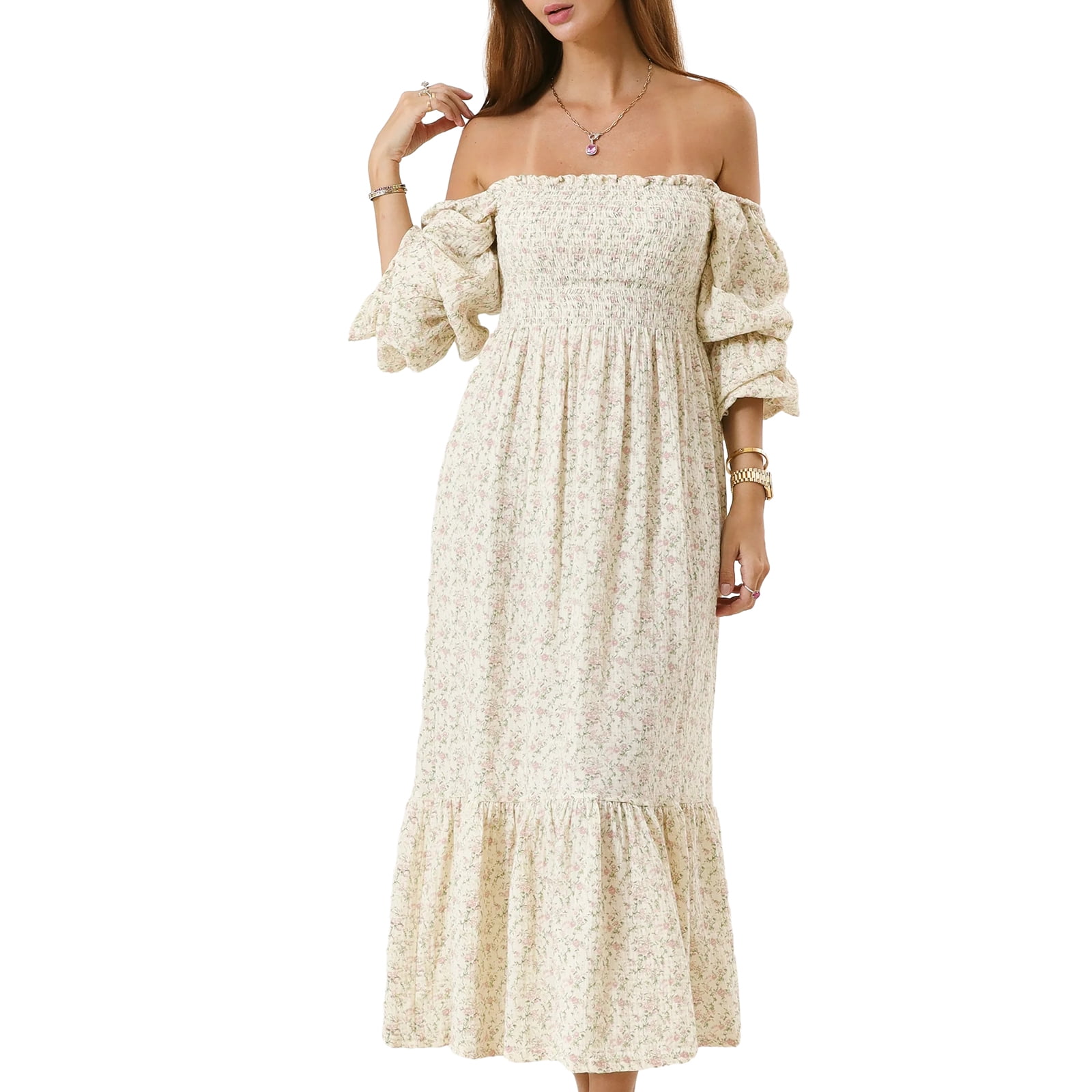 Yunliwuli Women's Autumn Long Beach Dress Long Sleeve Off Shoulder ...