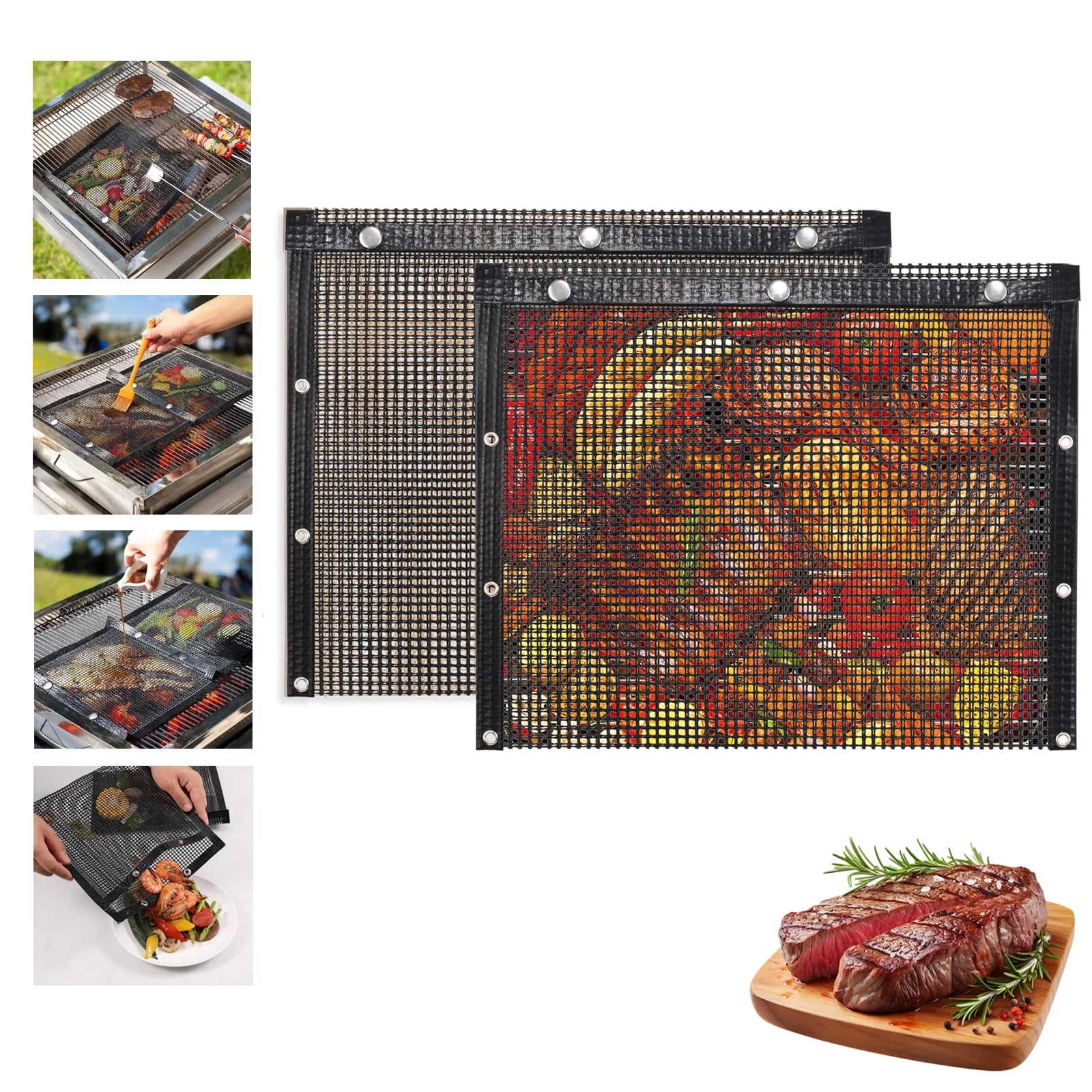 Yunnyp 2 Pack Non-Stick BBQ Mesh Grill Bags, 15.7x10.3 Inch for Outdoor ...