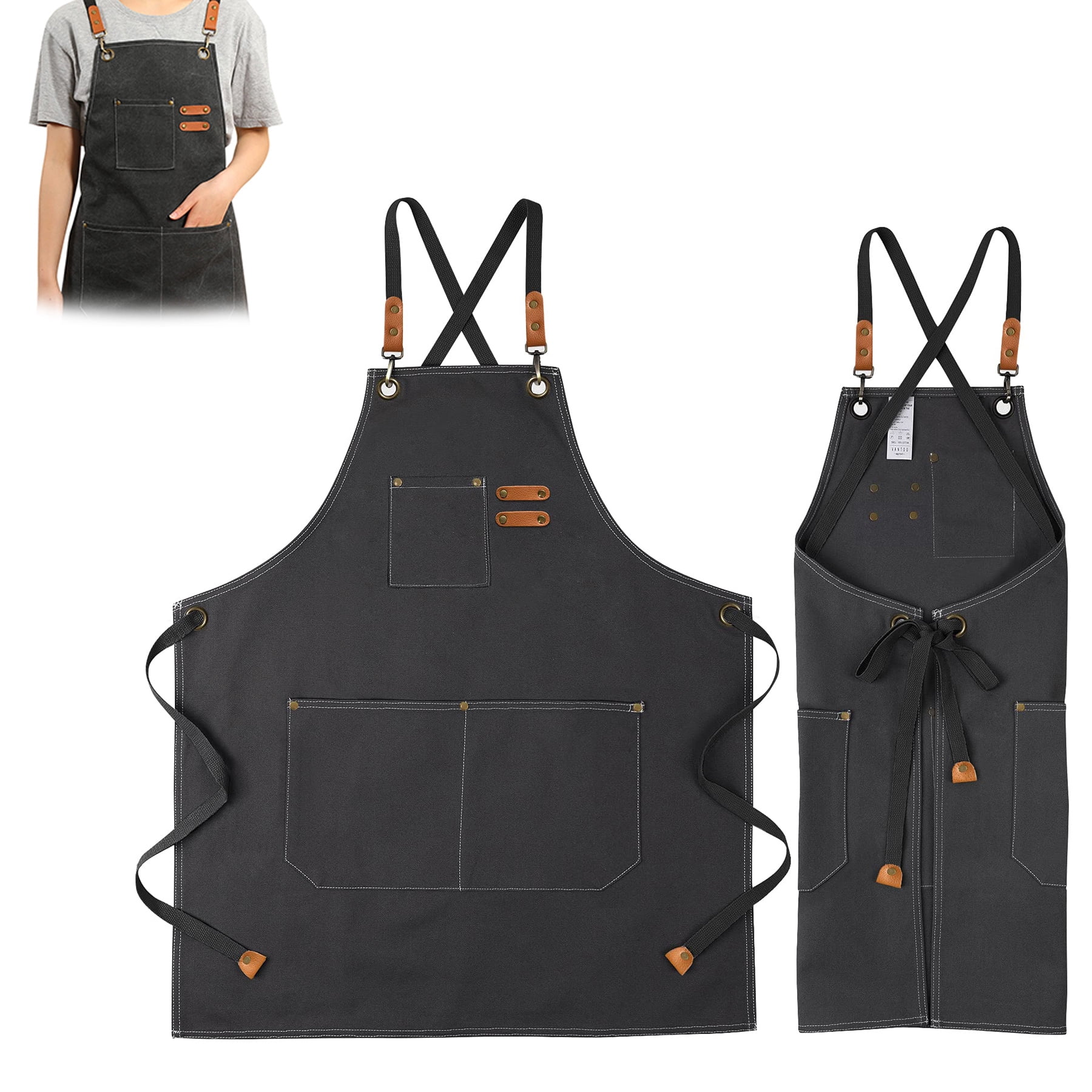 Men's canvas work apron with pockets, adjustable straps and large ...