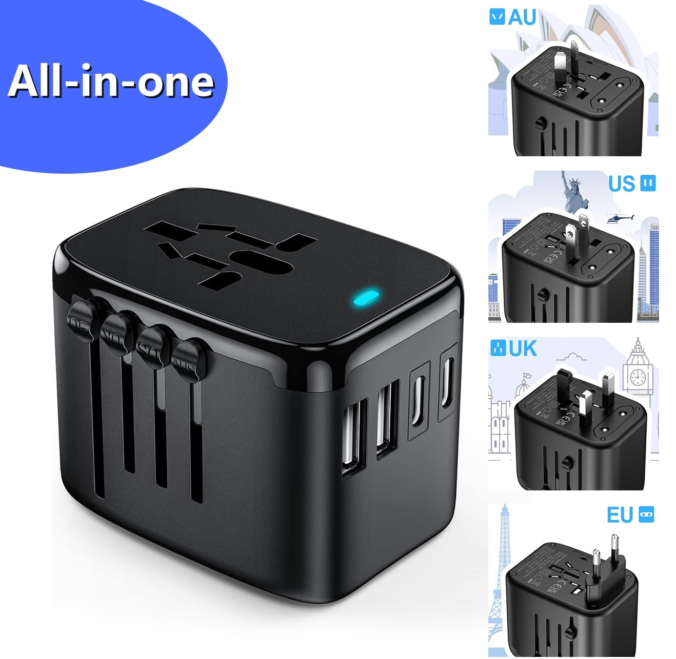 Universal Travel Adapter, International Power Plug Adapter with 2 USB-C ...
