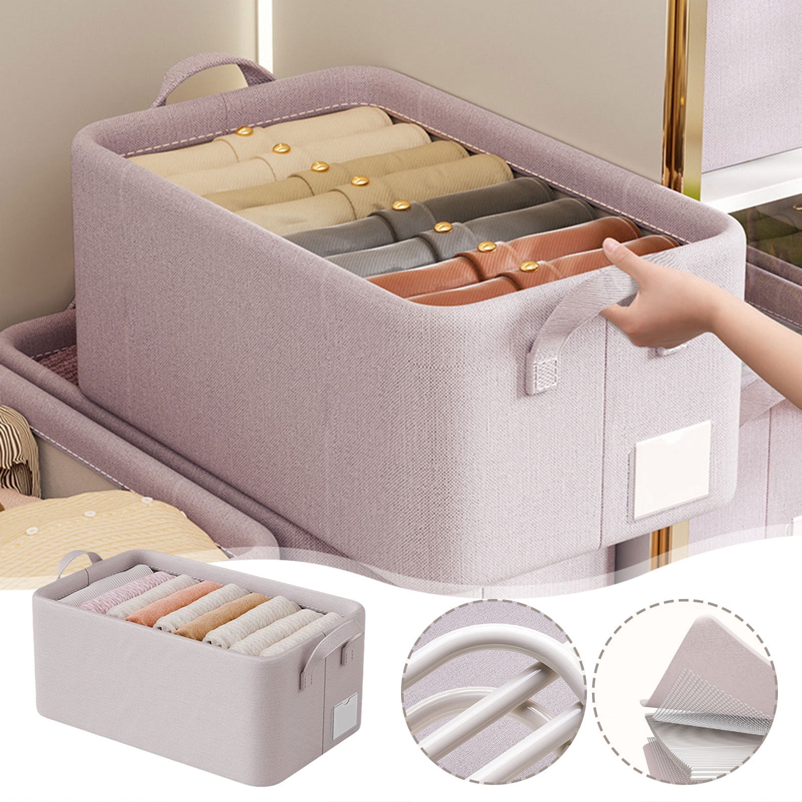 Yunrou Clothes Storage Box with Steel Frame, Foldable Fabric Organizer ...