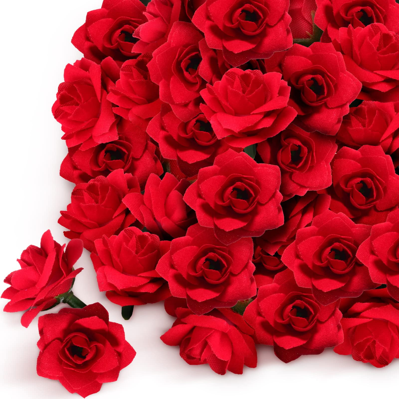 Yunsailing 120 Pcs Artificial Roses Head Bulk Fake Red Rose Buds Small ...