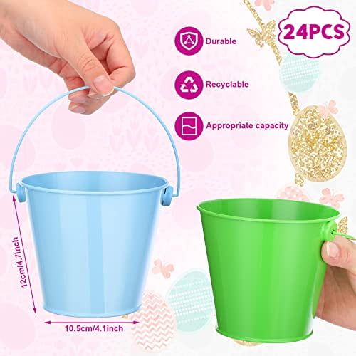 Yunsailing 24 Pcs Metal Bucket 4.1 x 4.7 Inch Mini Easter Buckets with ...