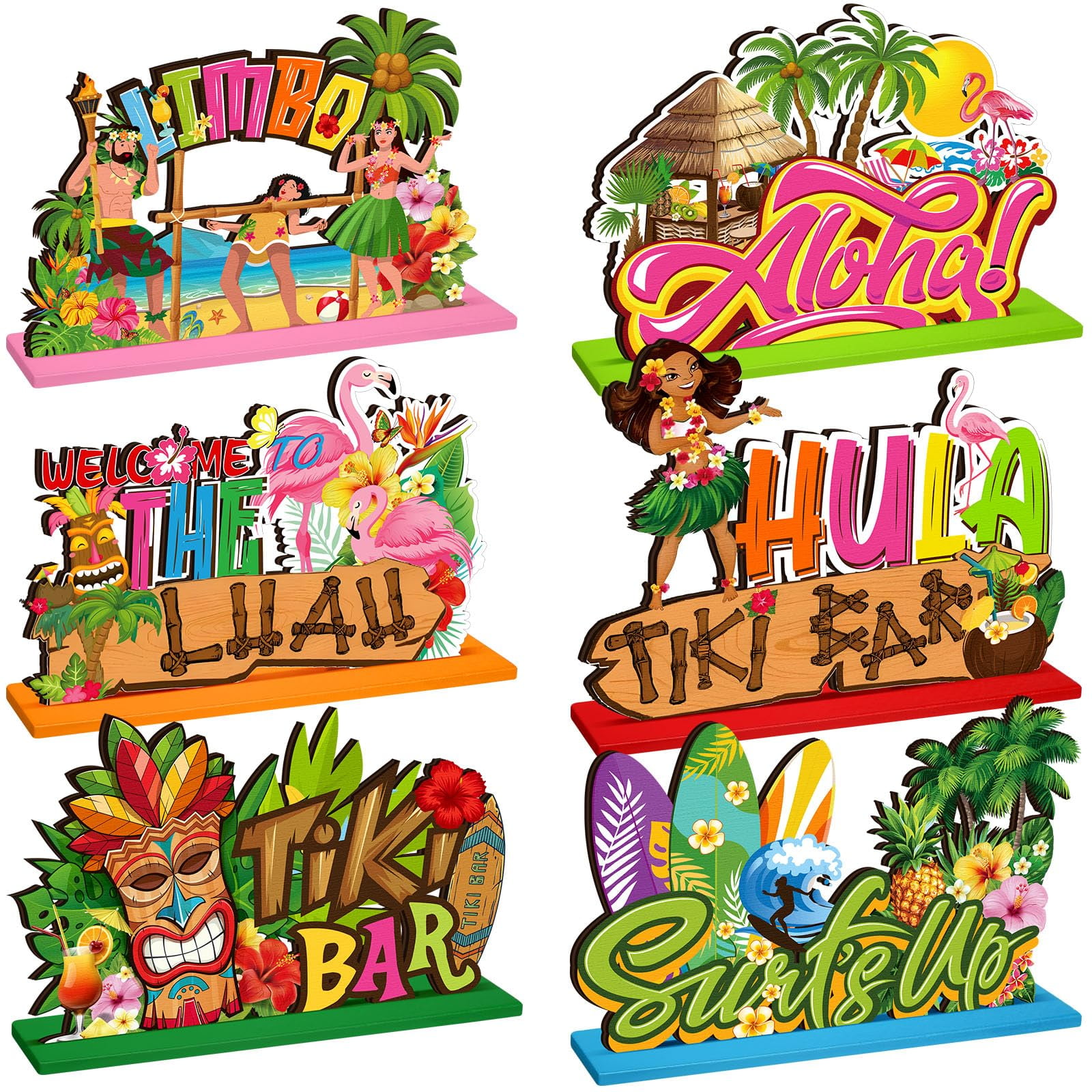 Yuntau 6 Pcs FEV6 Luau Party Signs Aloha Sign Tiki Bar Tiki Party ...