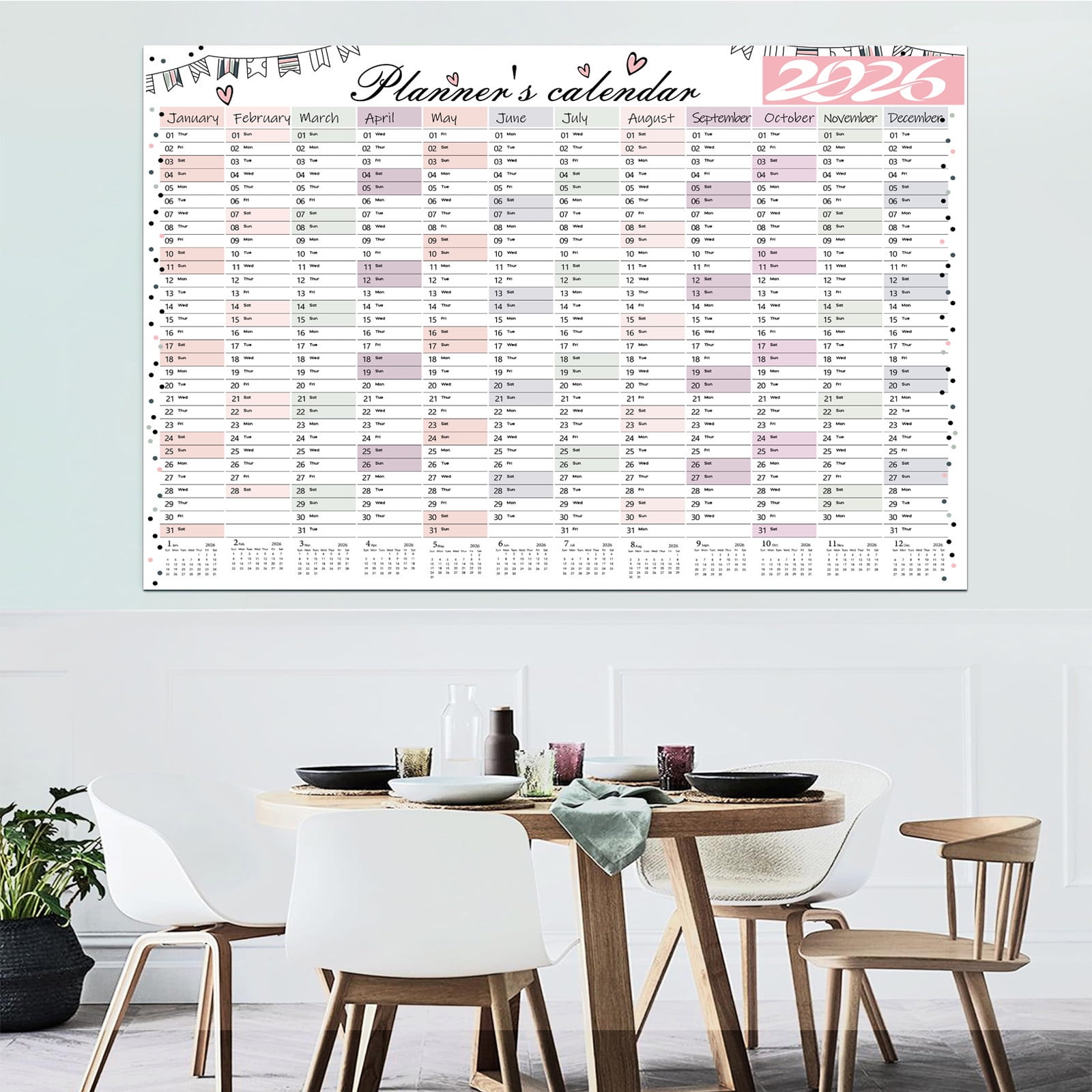 Yunuuuoa 2 Packs 2026 Wall Calendar Large Yearly Planner with Stickers ...