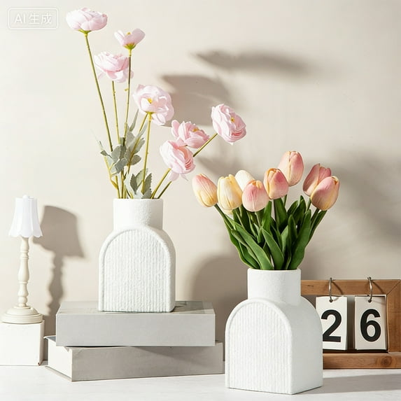Yunuuuoa 2 Packs Plastic Flower Vase for Home Decor, Modern Vertical ...