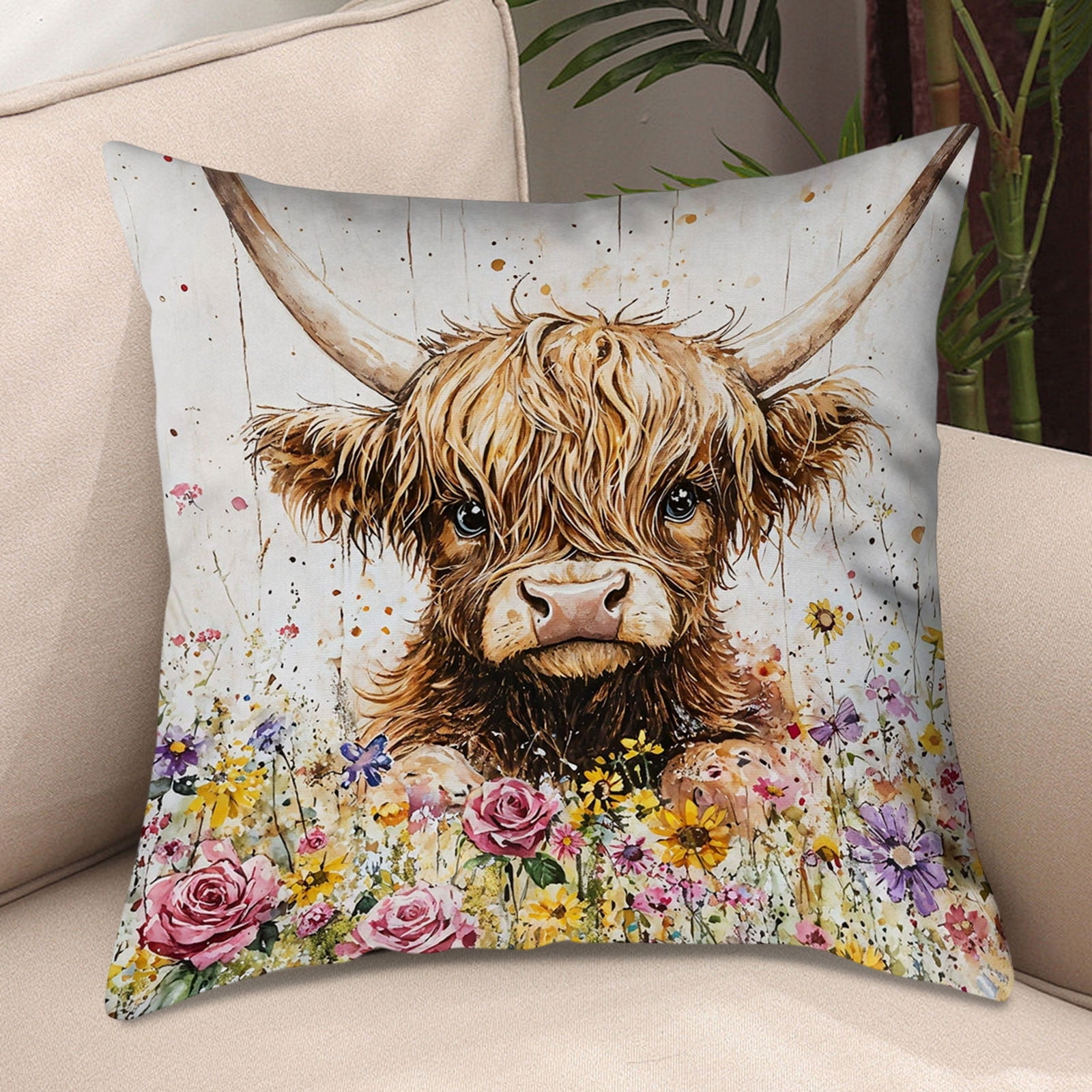 Yunuuuoa 3 Packs Cow Print Pillow Cover Plush Soft Decorative Cushion ...