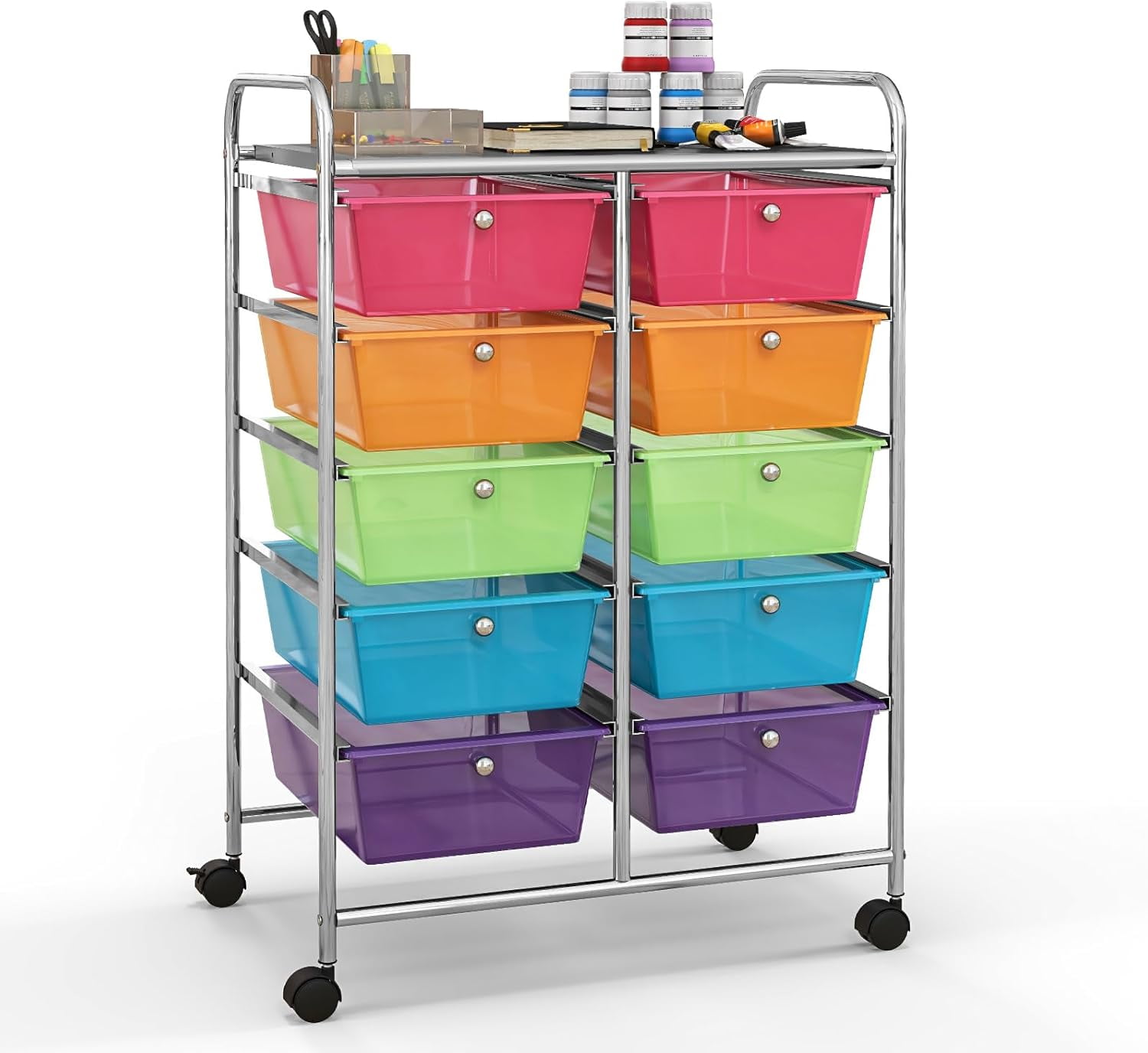 Yunwen 10 Drawers Rolling Cart, Classroom Organizers, Storage Cart with ...