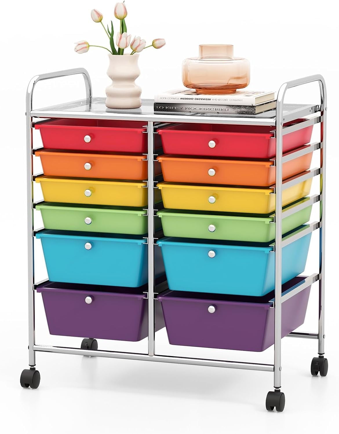 Yunwen 12-Drawer Rolling Storage Cart, Moveable Art Craft Organizer W ...