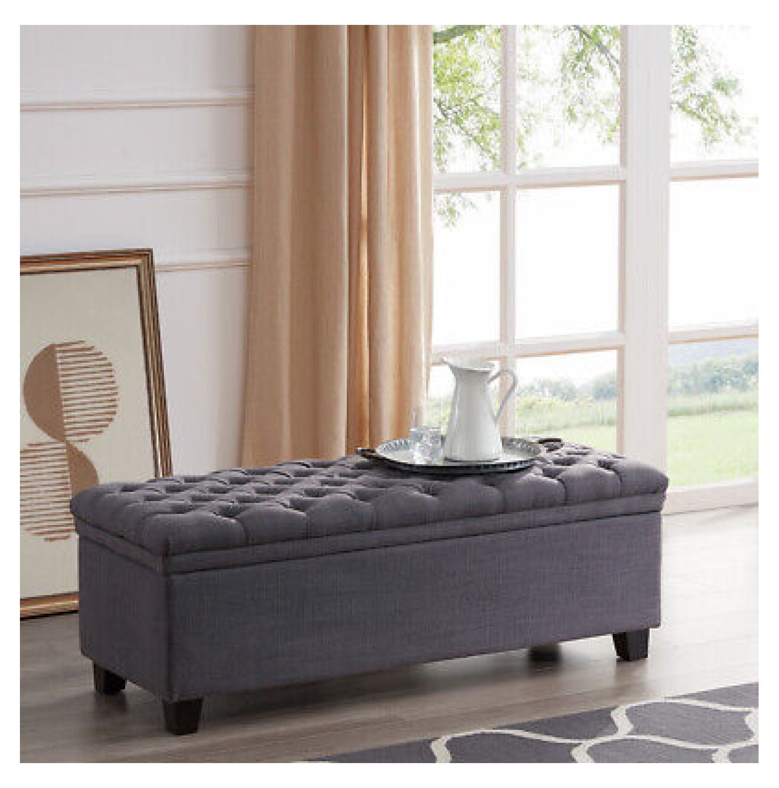 Yunwen 47" Rectangular Lift Top Button Tufted Fabric Storage Ottoman ...