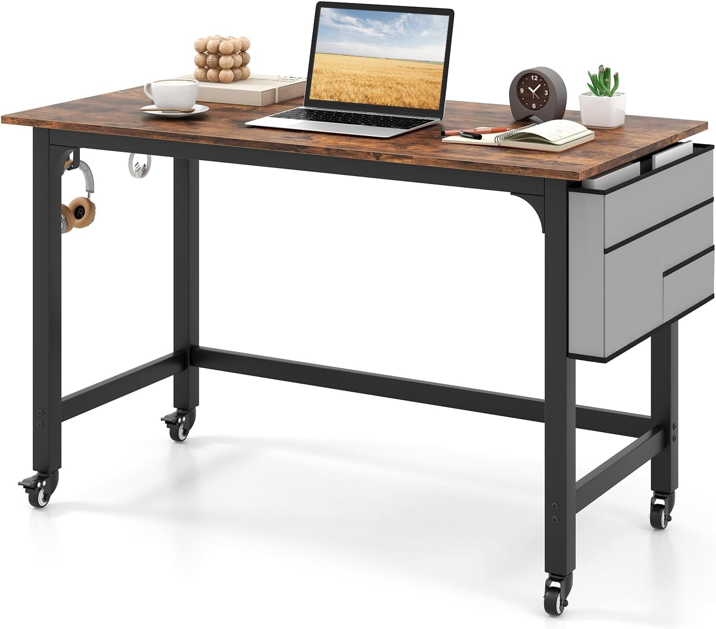 Yunwen 48” Mobile Computer Desk, Home Office Desk on Wheels, with ...