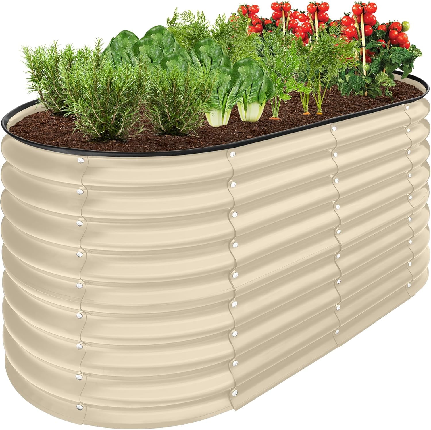Yunwen 4x2x2ft Outdoor Metal Raised Garden Bed, Oval Deep Root Planter Box for Vegetables ...