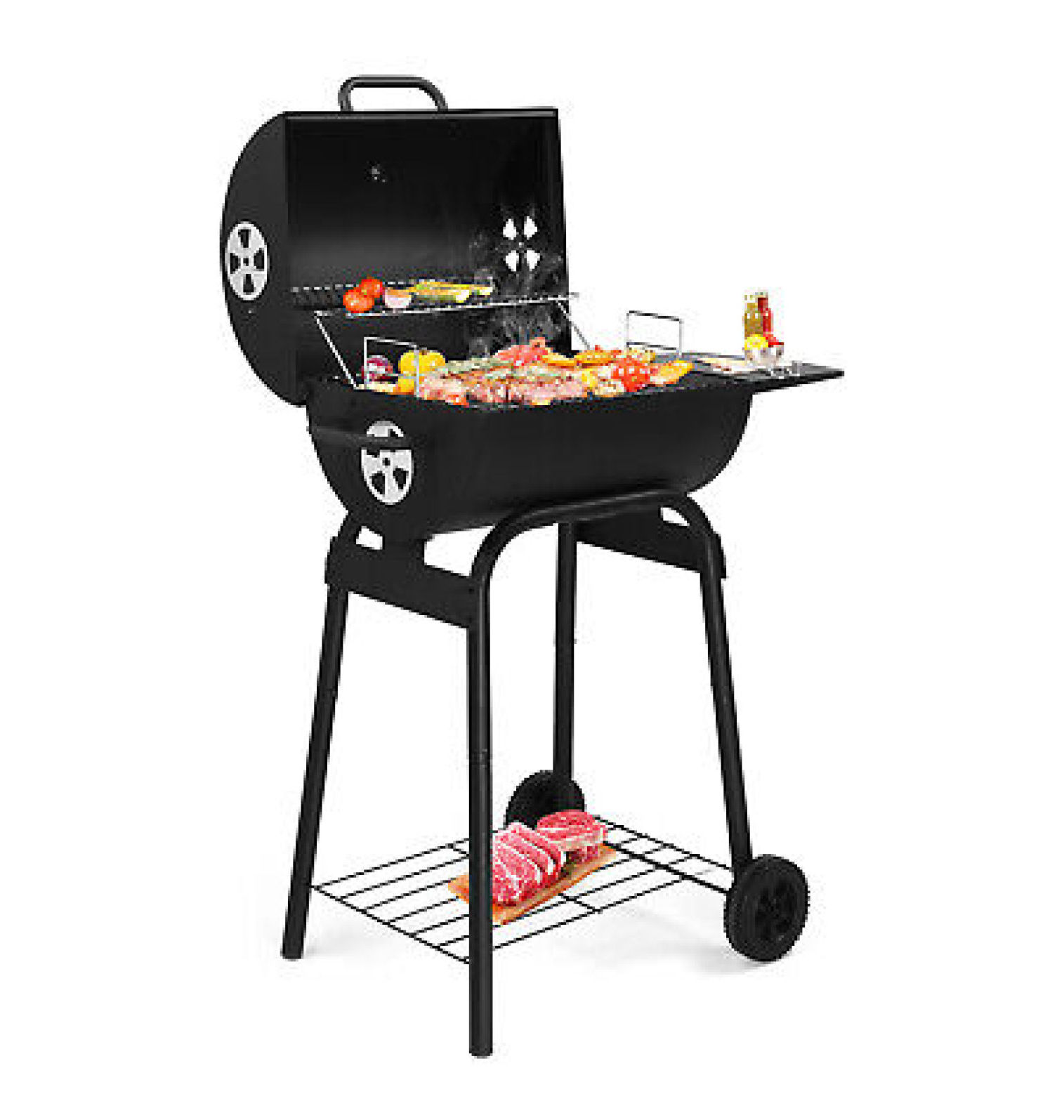 Yunwen BBQ Charcoal Grill with Foldable Side Table & Wheel for Outdoor ...