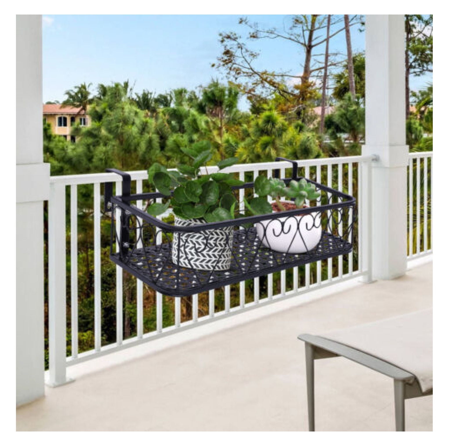 Yunwen Balcony Railing Hanging Basket Shelf Flower Pot Stand Holder ...