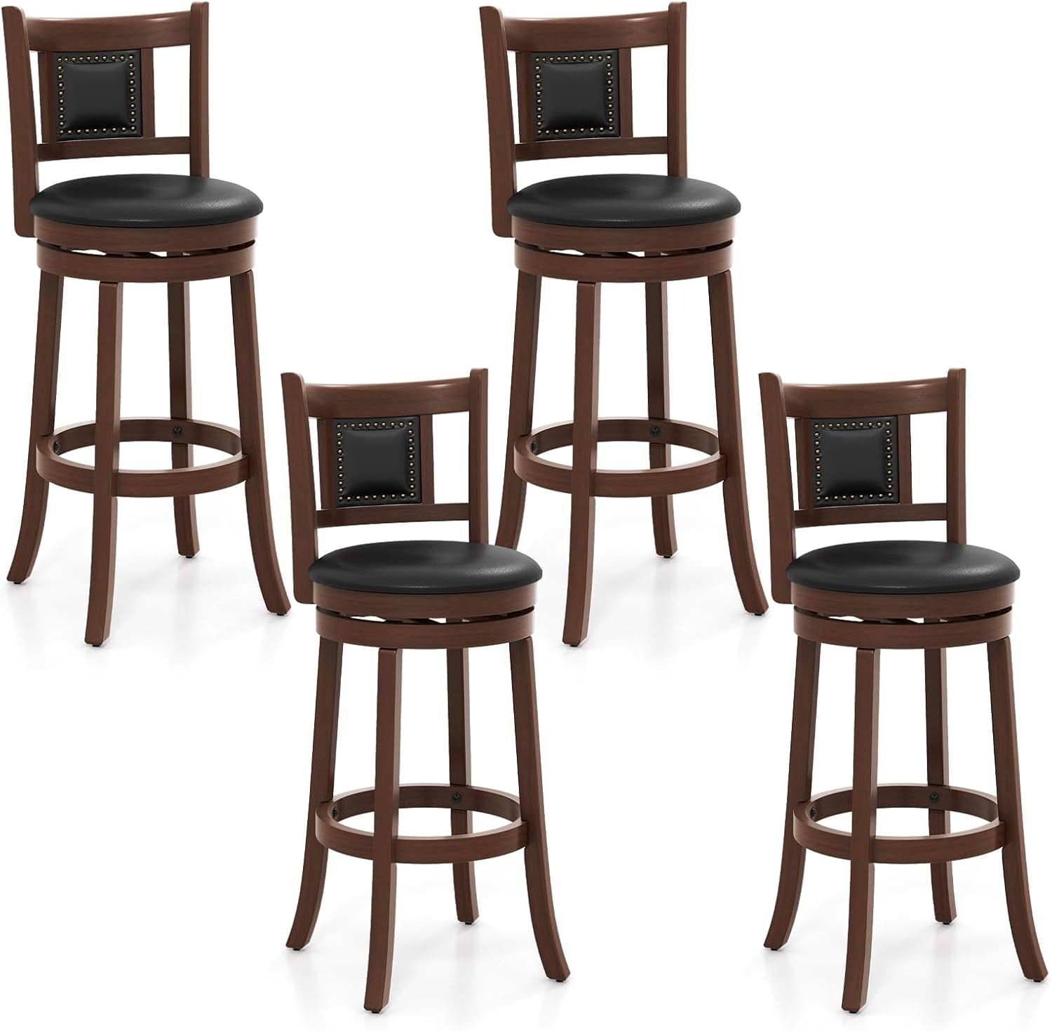 Yunwen Bar Stools Set of 4, 25.5” Swivel Upholstered Counter Height Bar Stool with Curved ...
