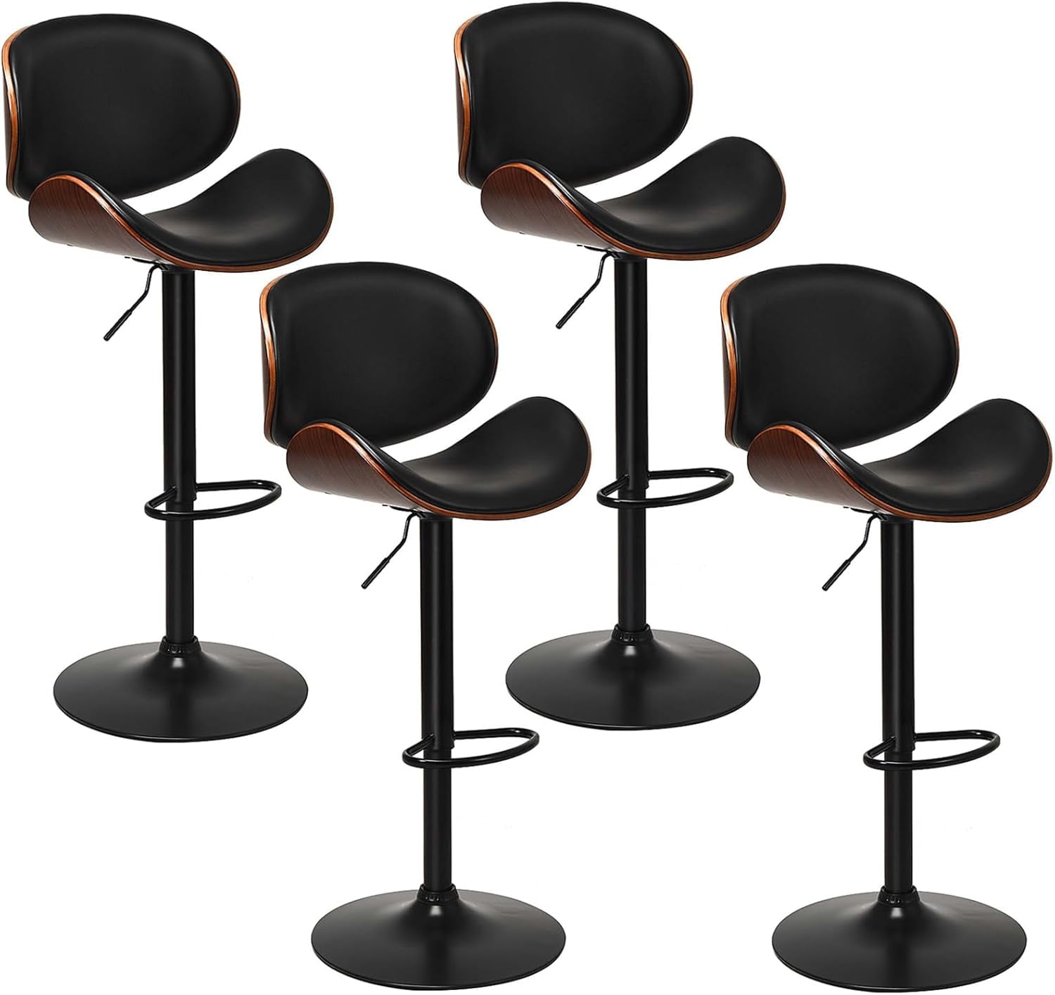 Yunwen Bar Stools Set of 4, Adjustable Swivel Bentwood Barstools with ...