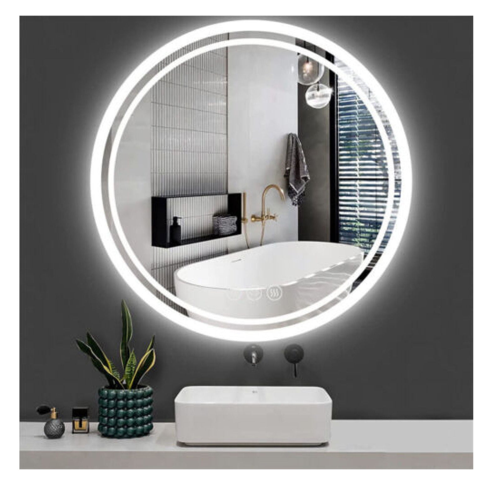 Yunwen Bathroom Mirror Round Large Fogless LED Light Backlit Vanity ...