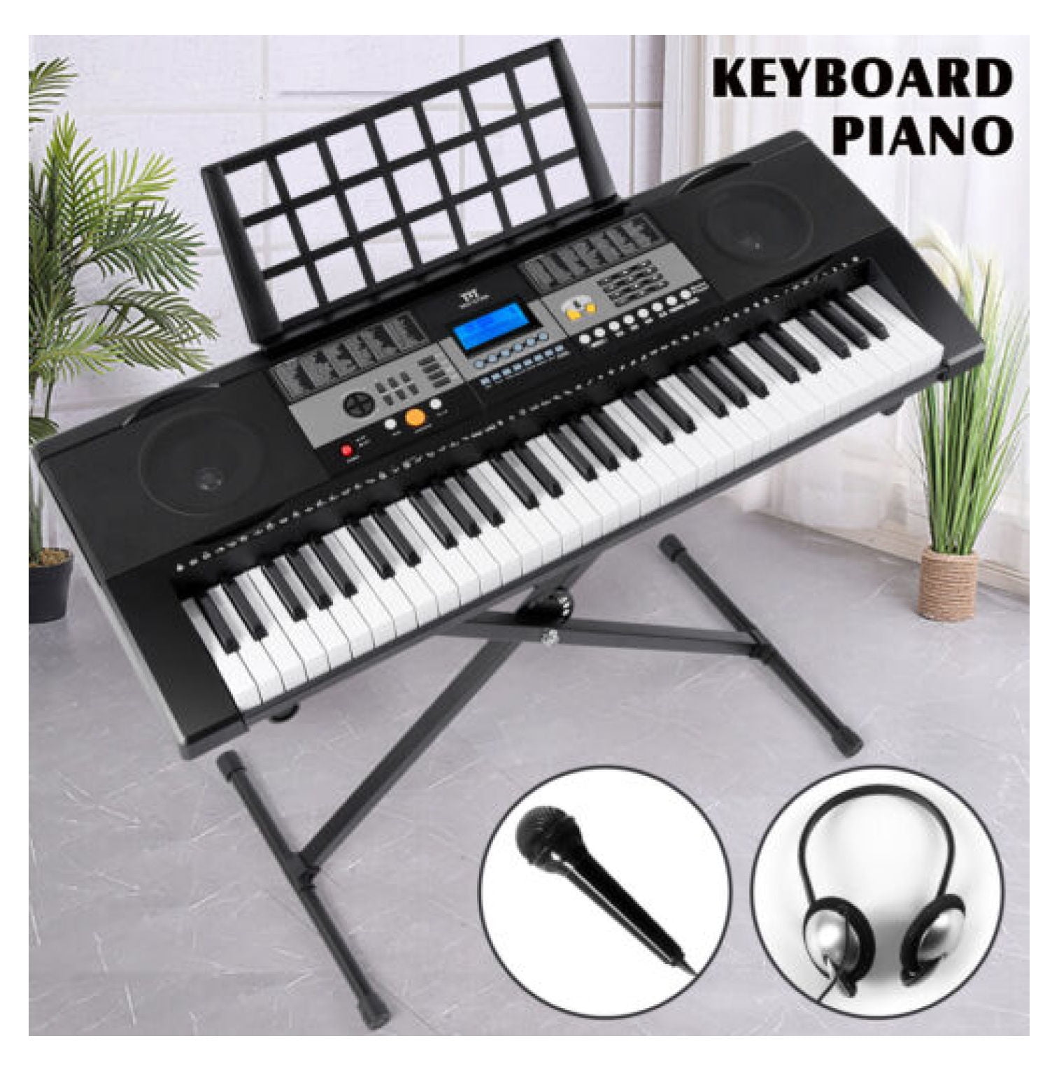 Yunwen Black 61Key Electronic Keyboards Organs with Stand,Headphone ...